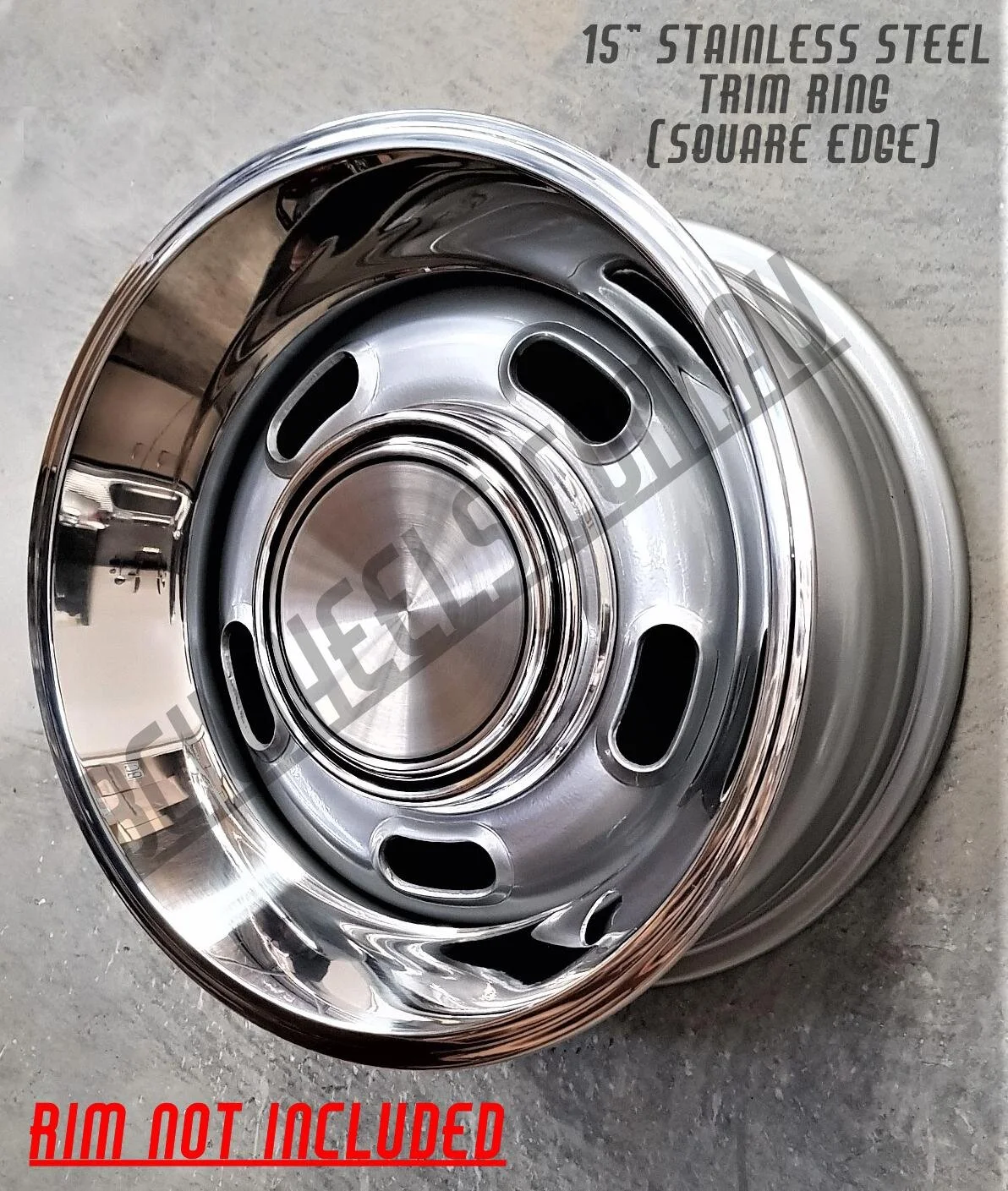 15" STAINLESS STEEL 2.5" DEEP TRIM RINGS SQUARE EDGE FORD 5 SLOT XR XT ...