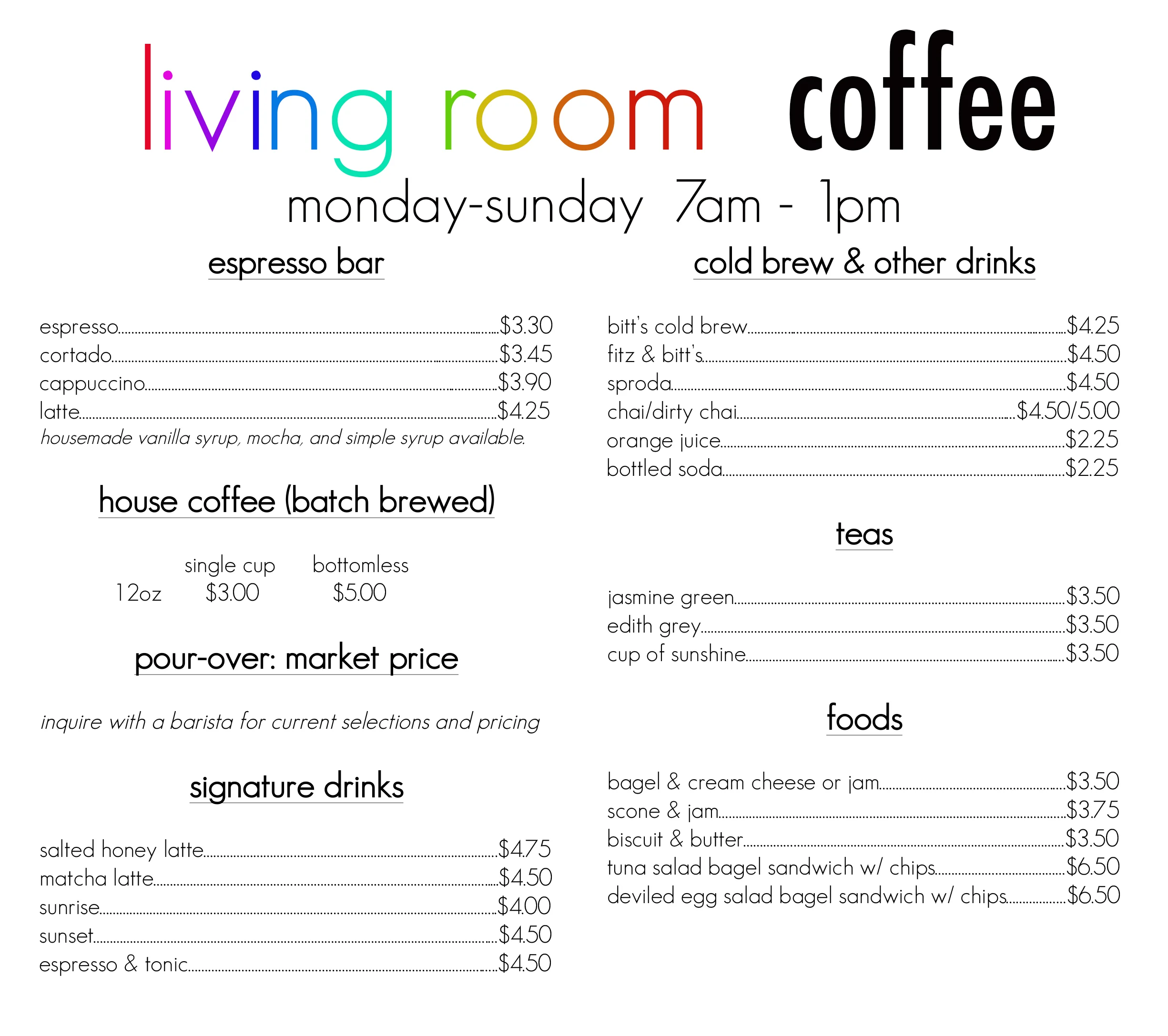 Living Room Cafe Menu | Baci Living Room