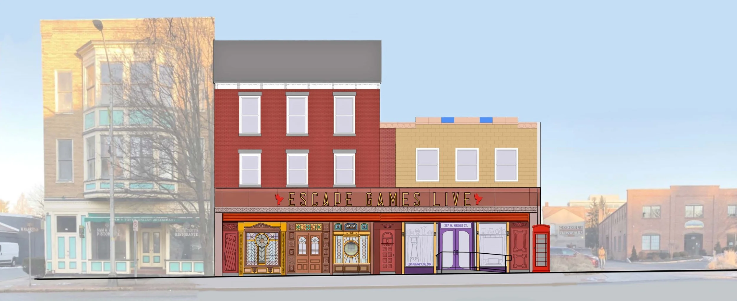 Escape Games Live plans a funky facade with Murphy & Dittenhafer Architects