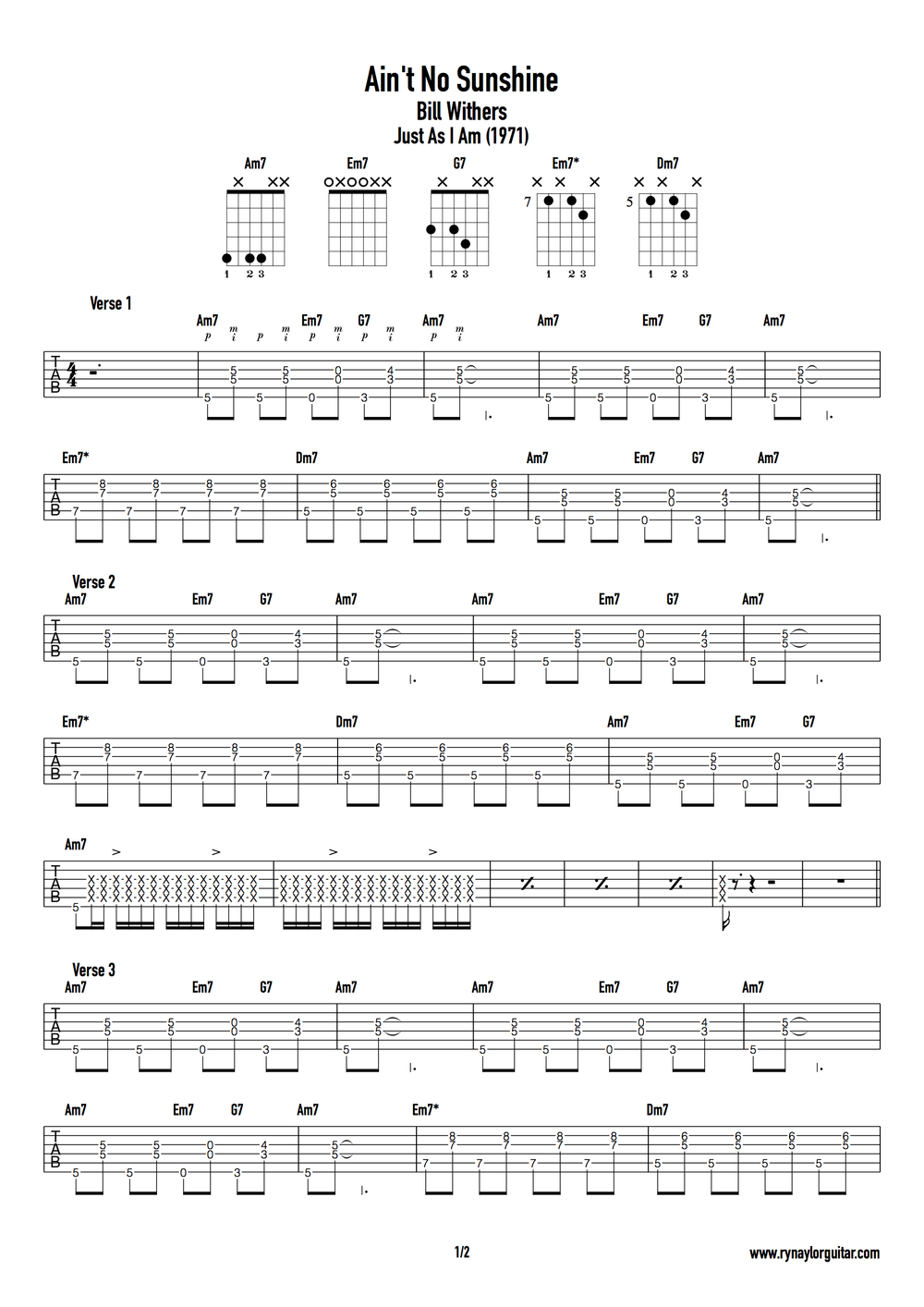 How to play Ain't No Sunshine by Bill Withers — Guitar Music Theory ...