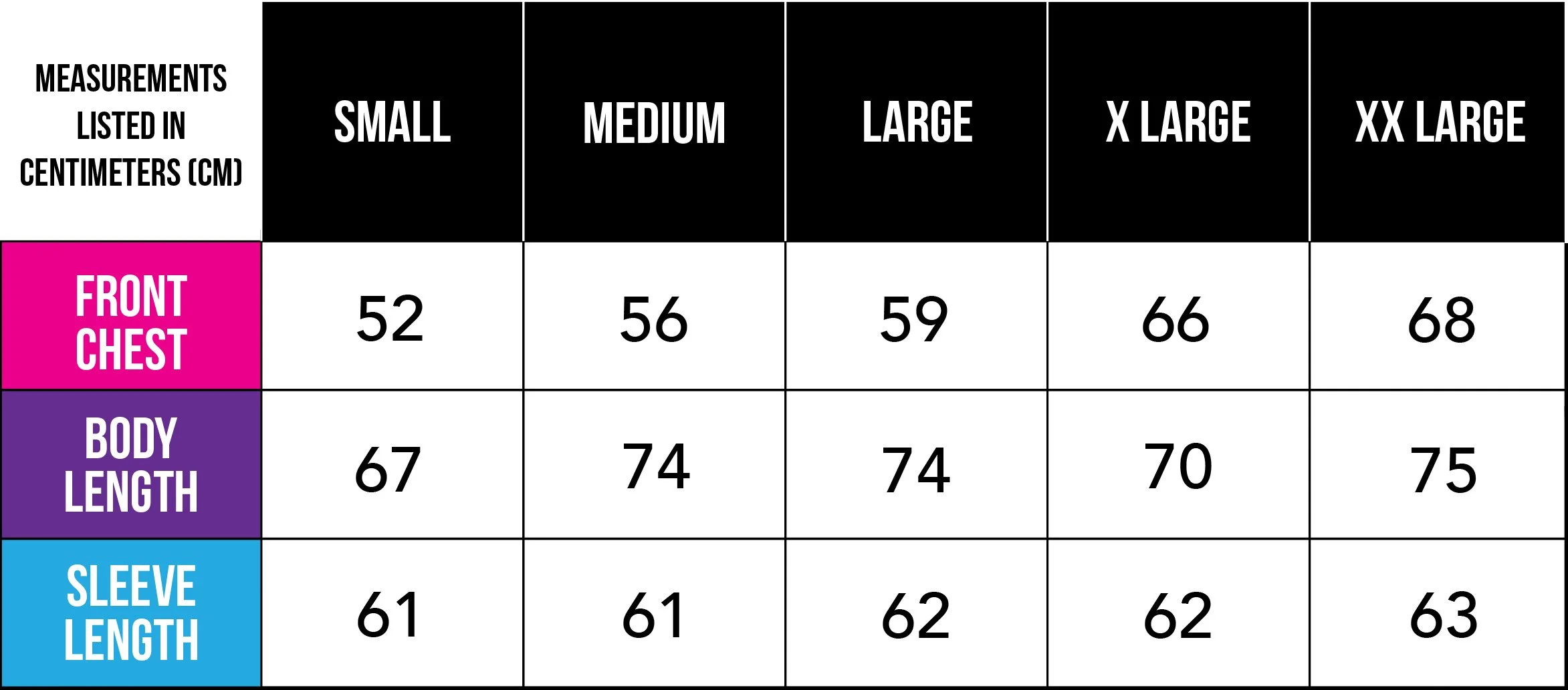 SIZE CHART — FRIDA LAS VEGAS