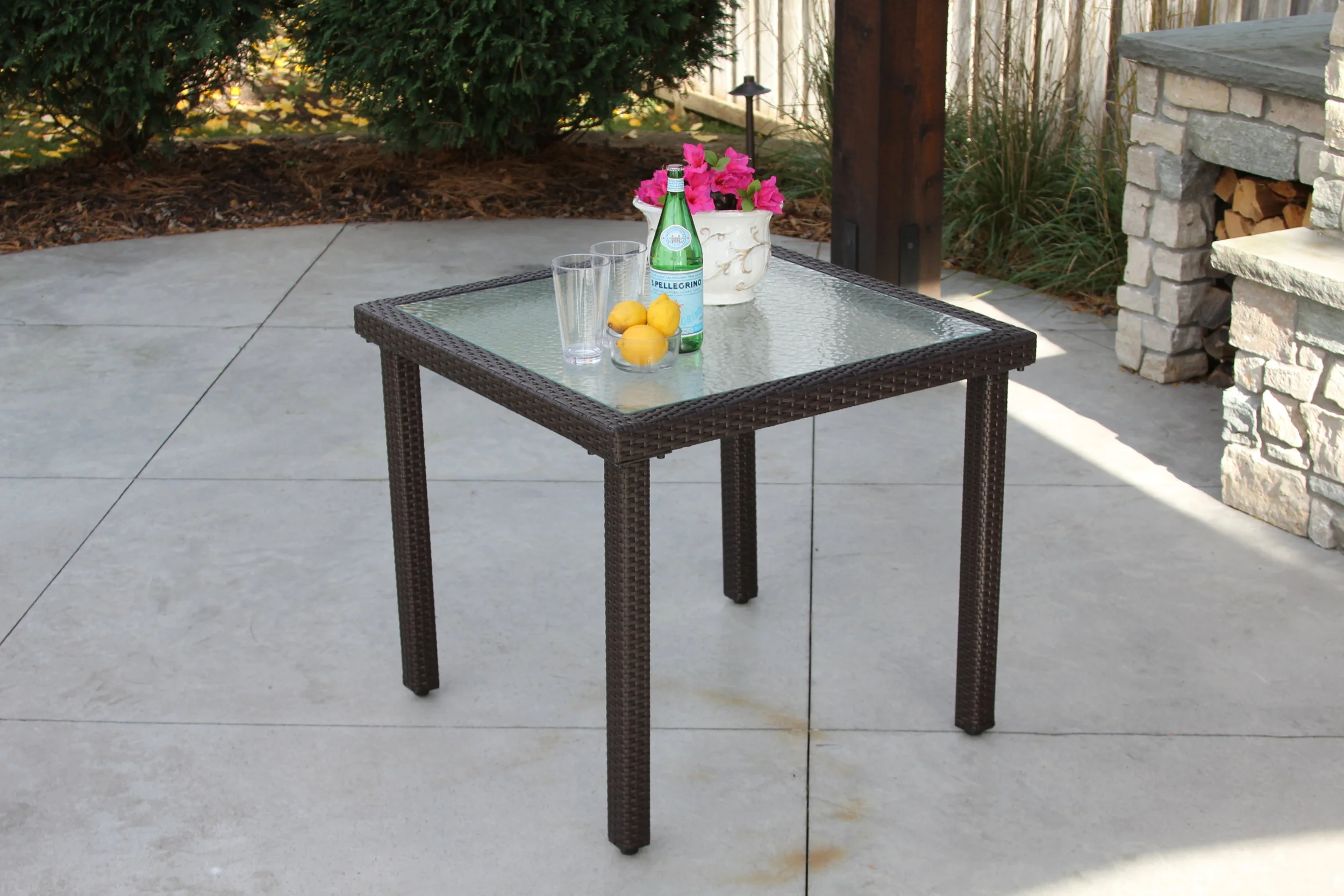 Square Wicker Outdoor Dining Table With Recessed Tempered Glass ...