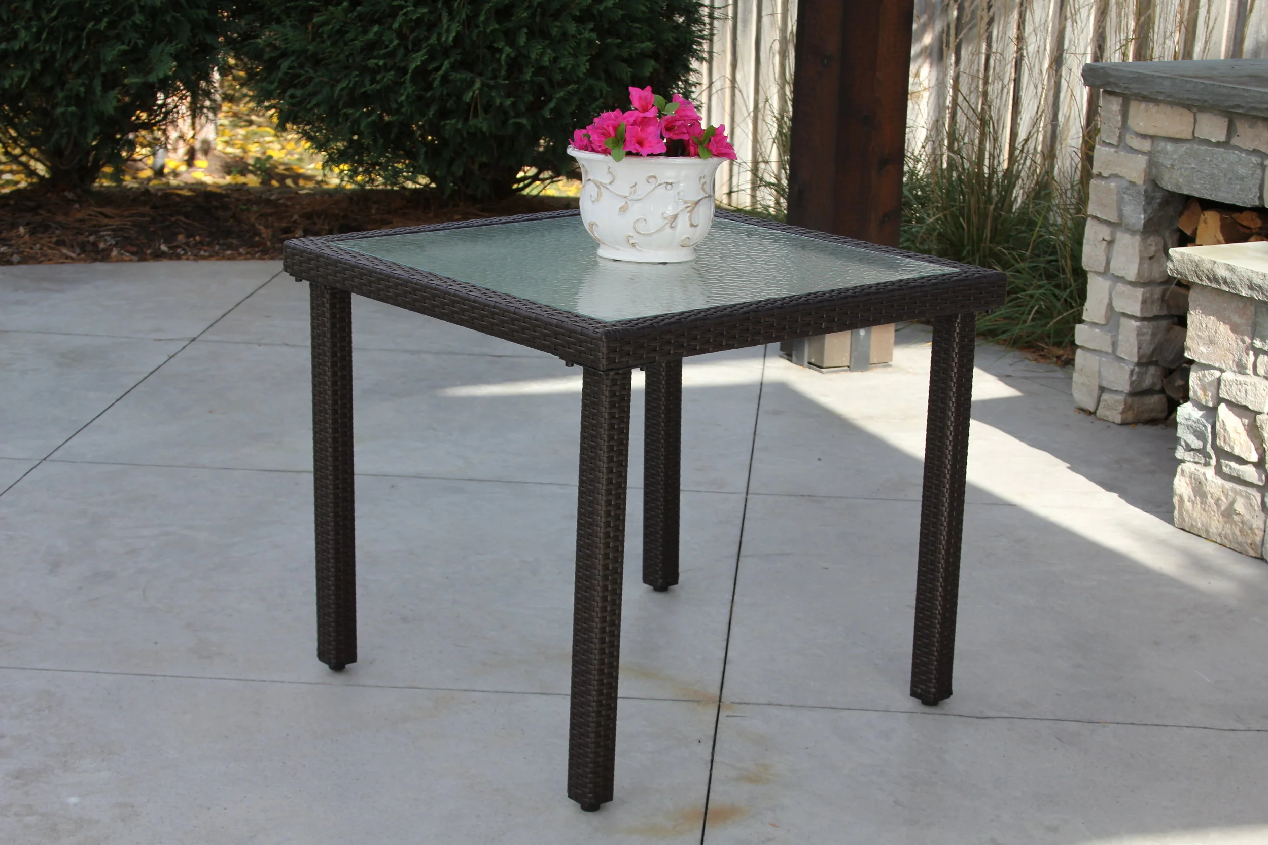 Square Wicker Outdoor Dining Table With Recessed Tempered Glass ...