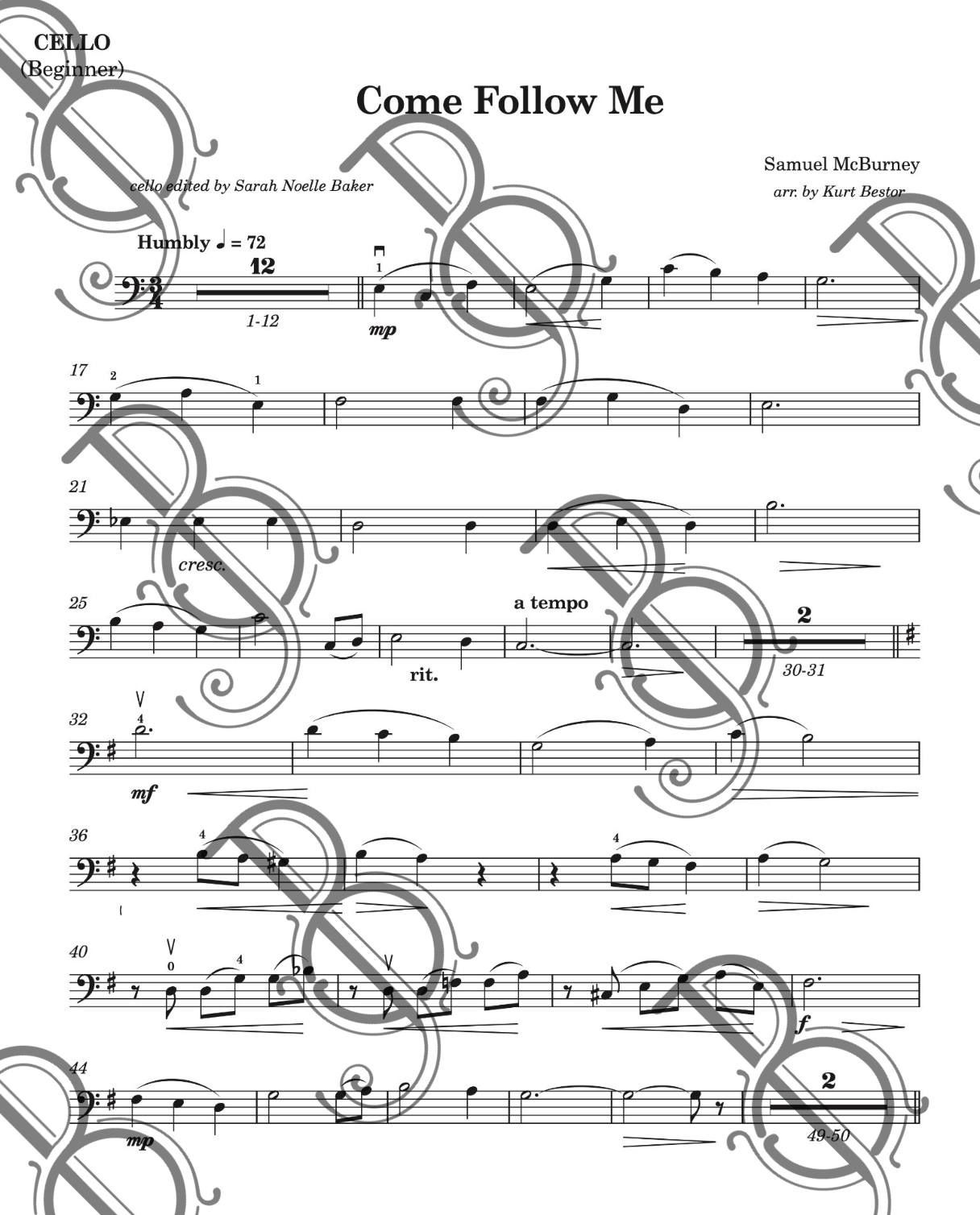 Come Follow Me Cello Sheet Music (Beginner) — Jenny Oaks Baker