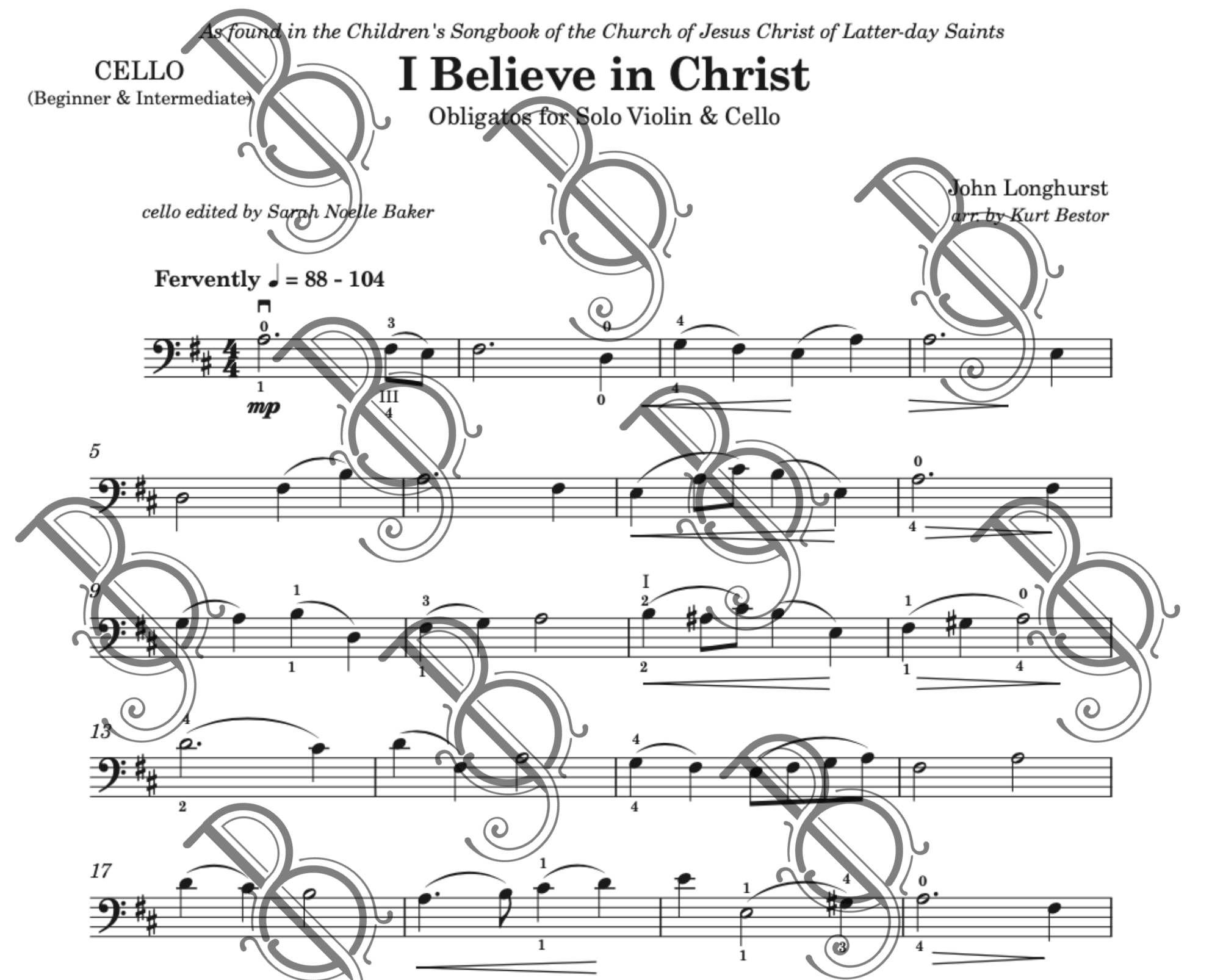 I Believe in Christ (Obligato) Cello Sheet Music (Beginner and ...