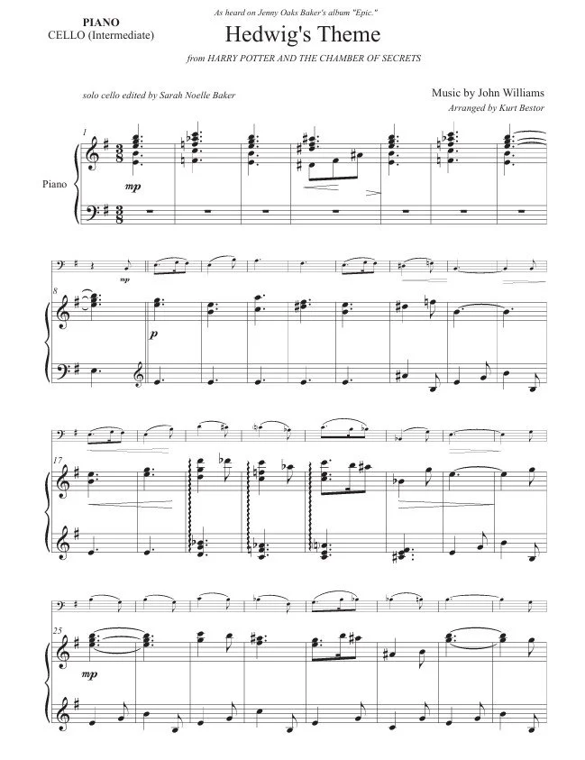 Harry Potter Main Theme Cello Lord Of The Rings Music Book: Cello,