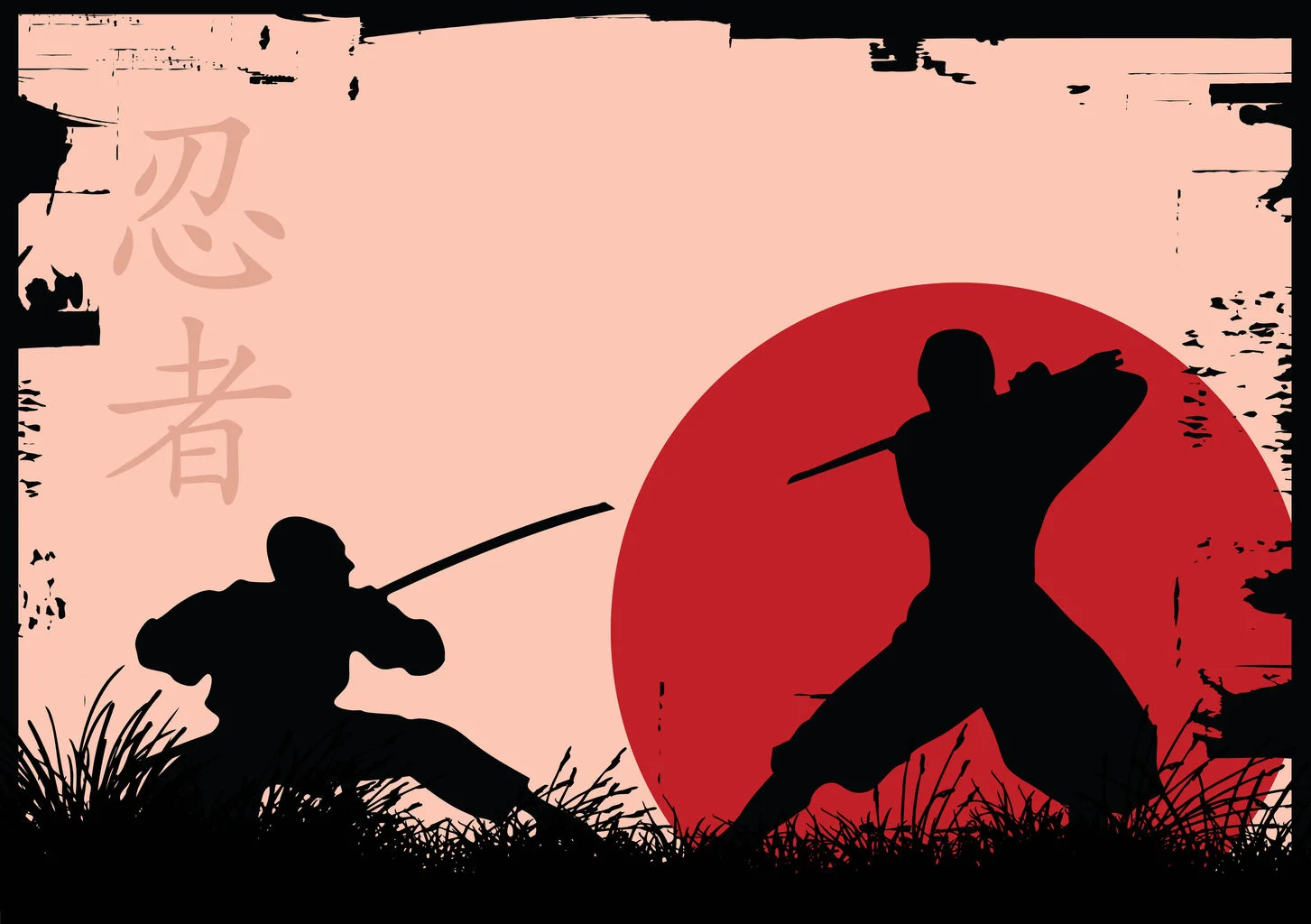 Ninjas Fighting Ninja Warrior Samurai Japan Ninja Fight Silhouette