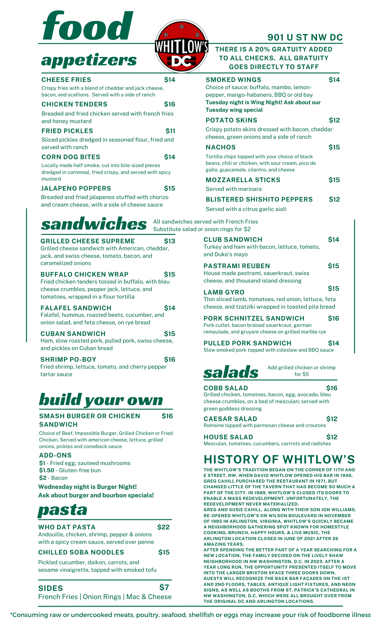 Dinner — Whitlow's DC - Neighborhood Bar, Live Music Bar, and Rooftop Bar