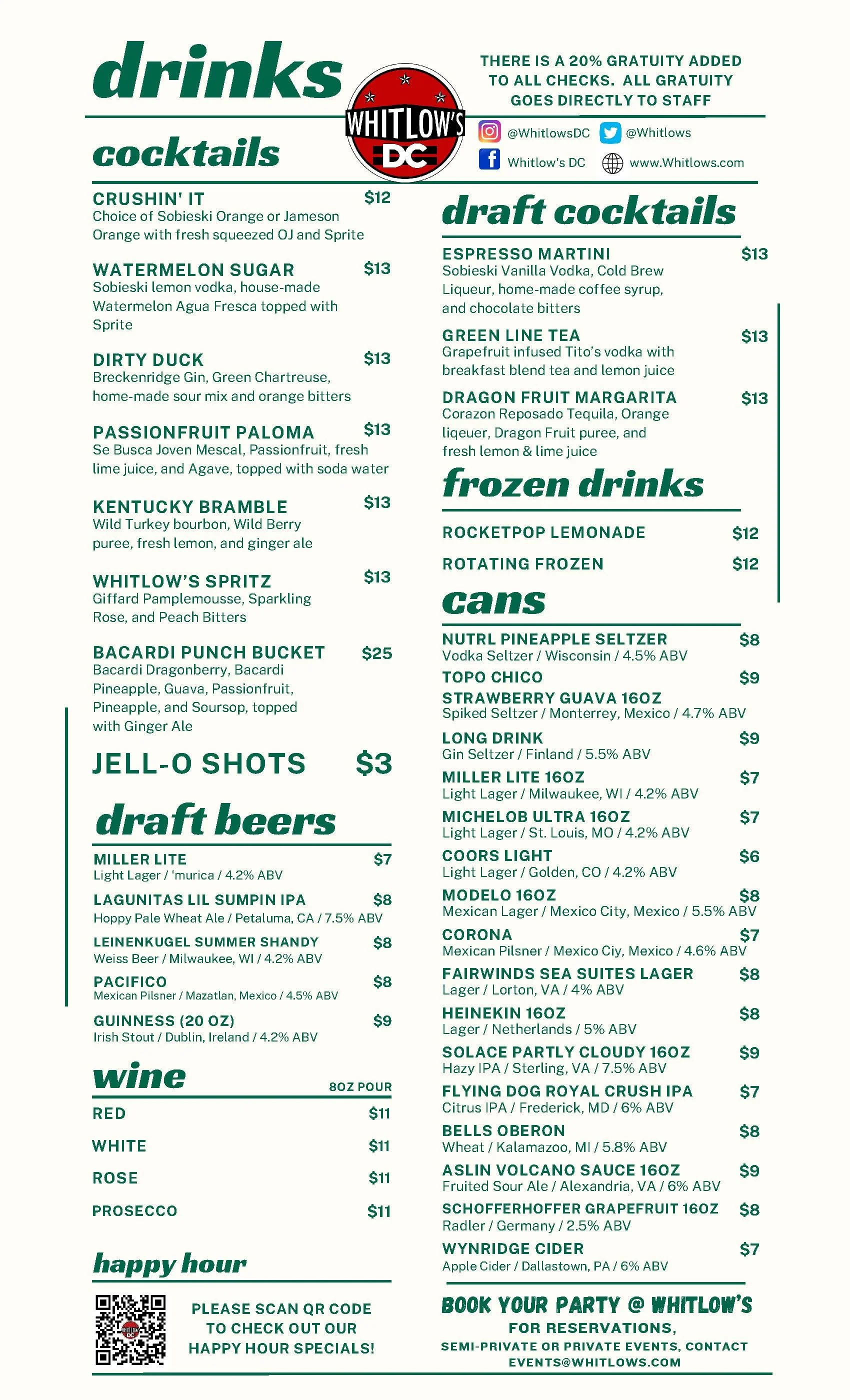 Drinks — Whitlow's DC - Neighborhood Bar, Live Music Bar, and Rooftop Bar