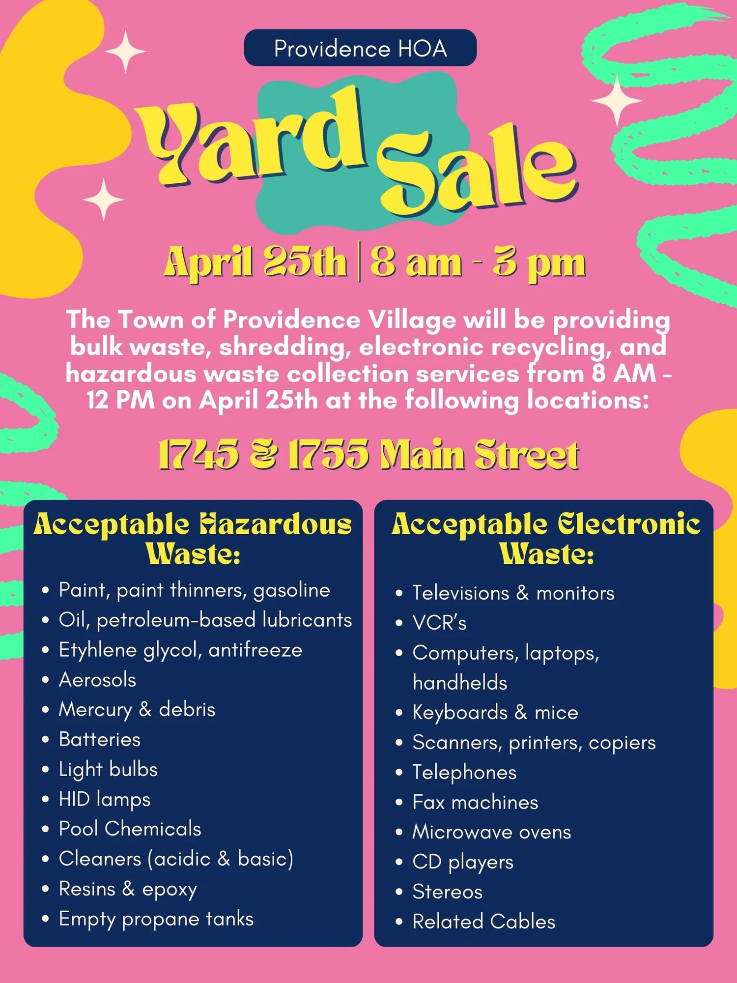 Spring Yard Sale — Providence Homeowners Association