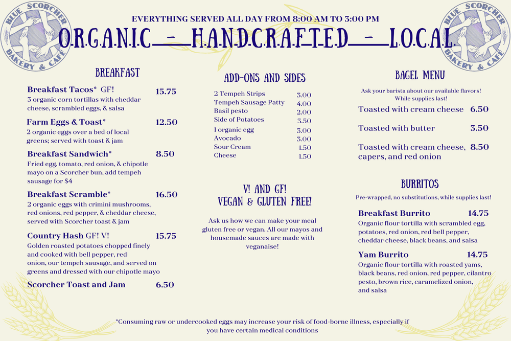 Menu — Blue Scorcher Bakery & Cafe