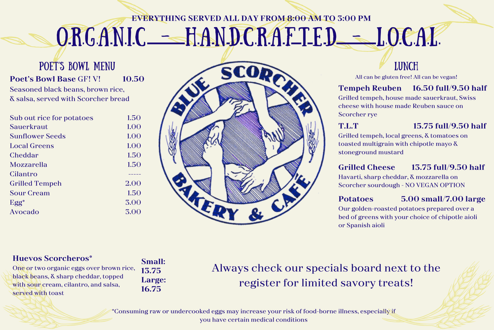 Menu — Blue Scorcher Bakery & Cafe