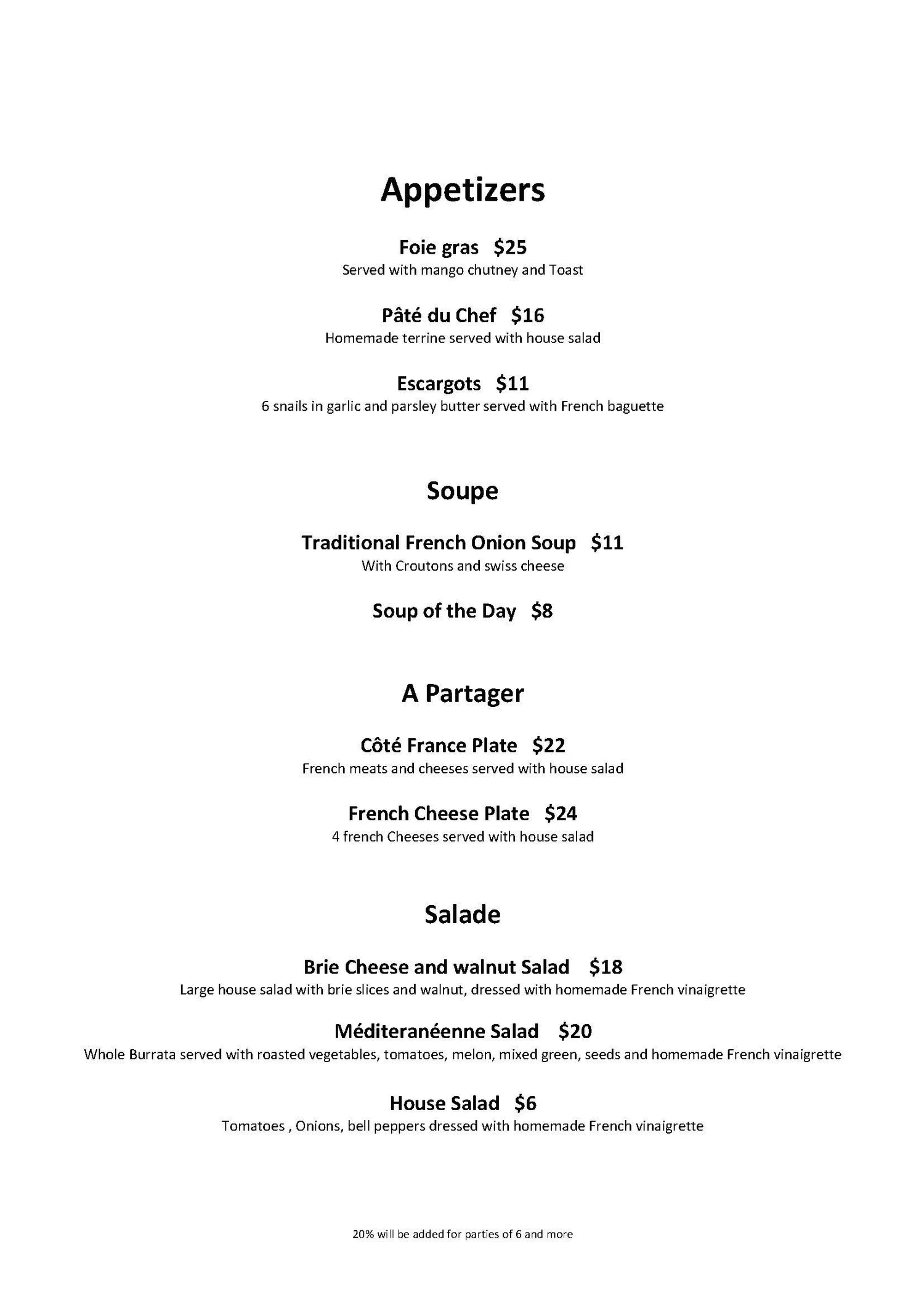 Dinner Menu — Le French Restaurant