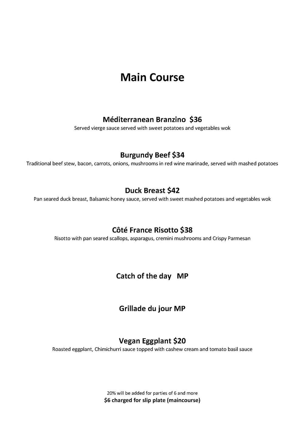 Dinner Menu — Le French Restaurant