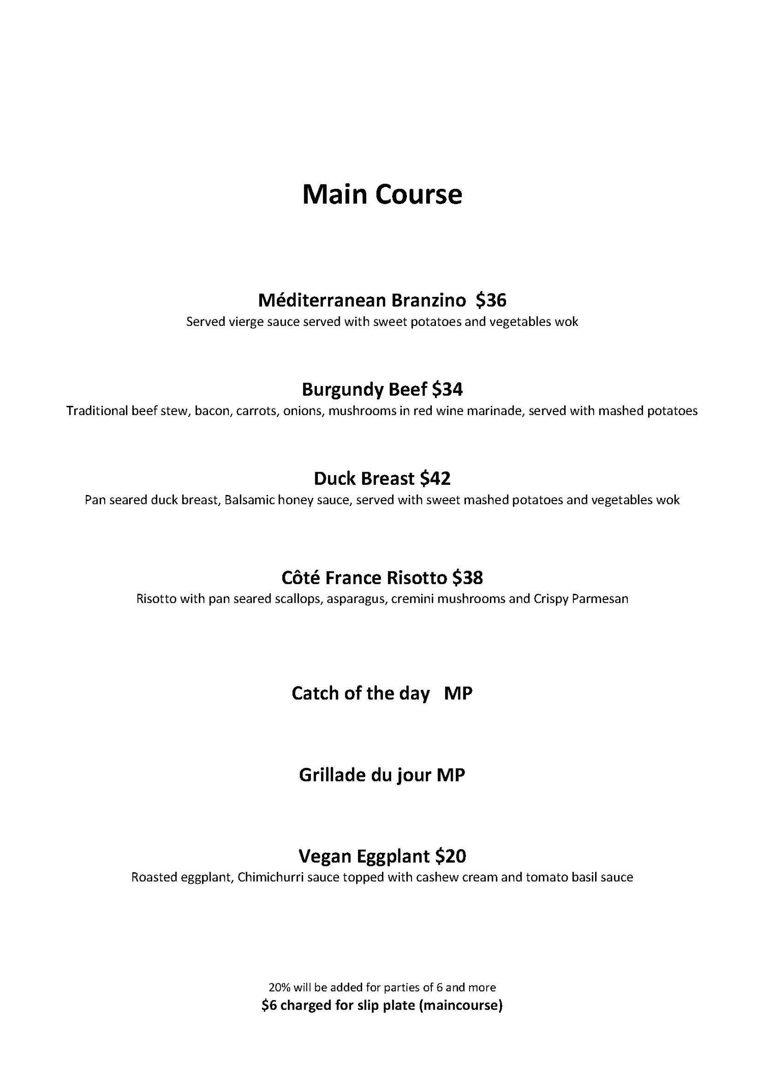 Dinner Menu — Le French Restaurant