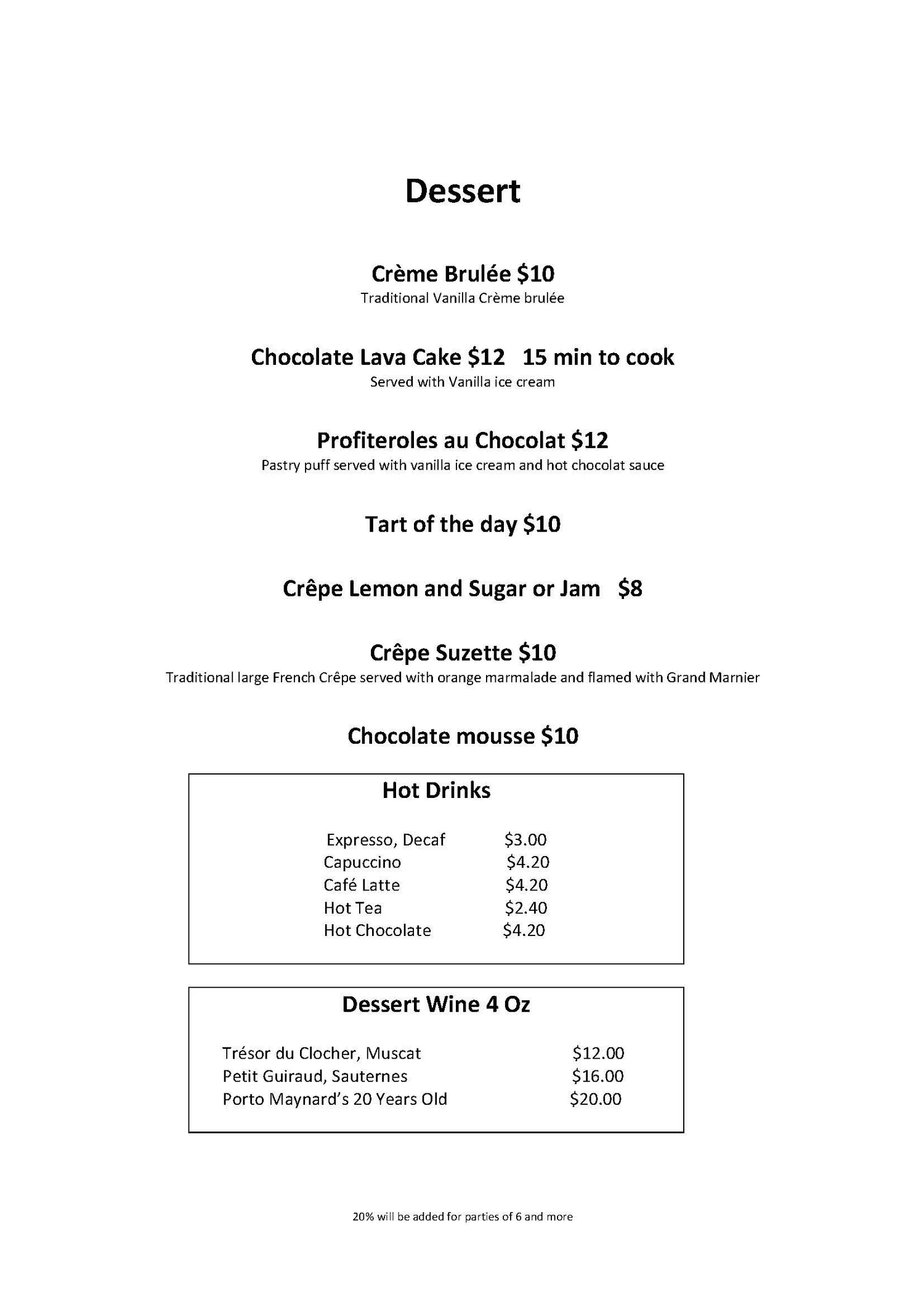 Dinner Menu — Le French Restaurant