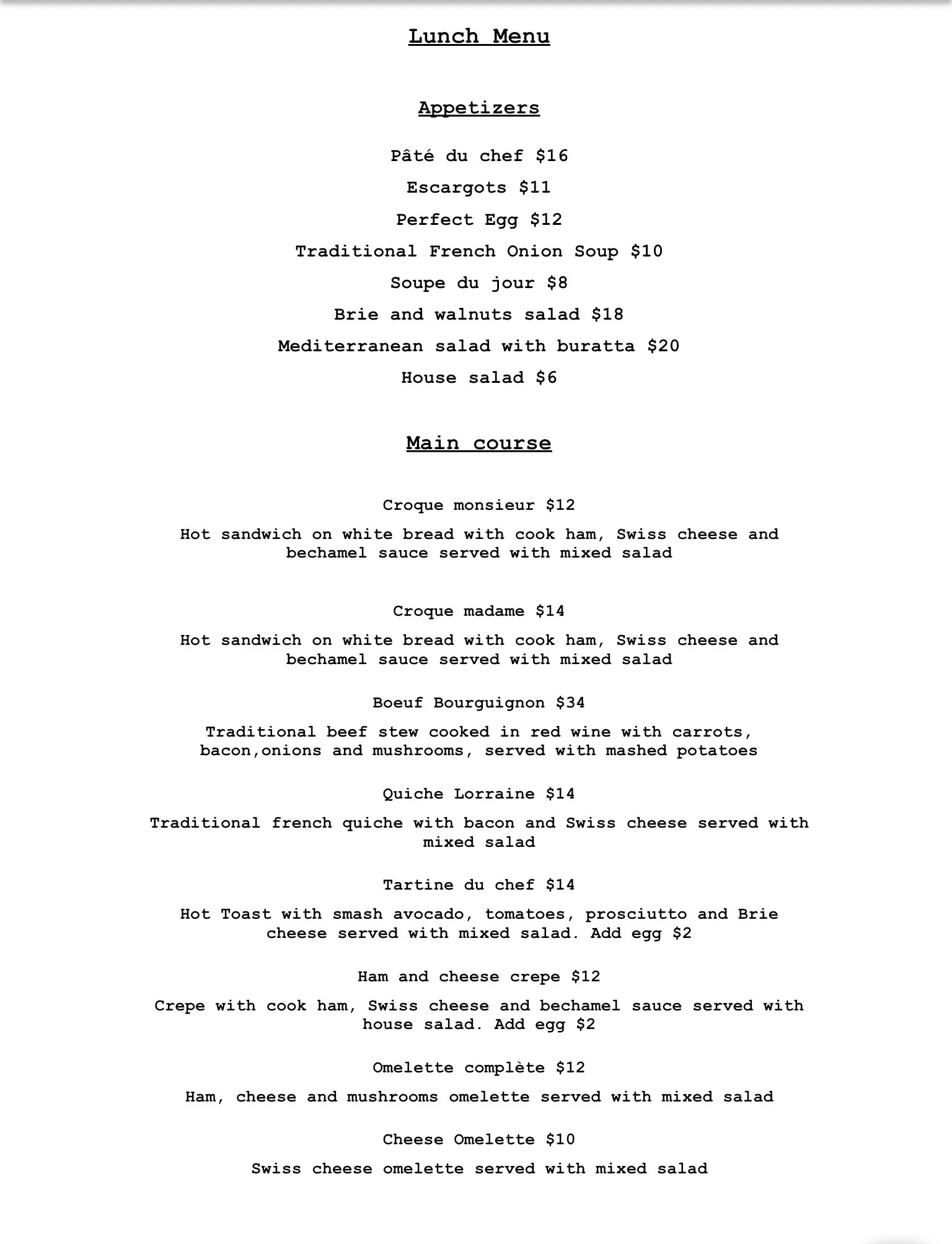 Lunch — Le French Restaurant