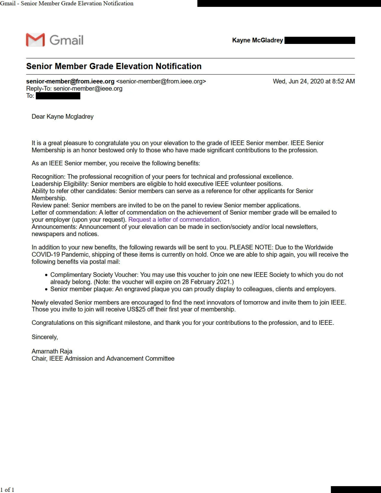 IEEE Senior Membership — Kayne McGladrey, CISSP