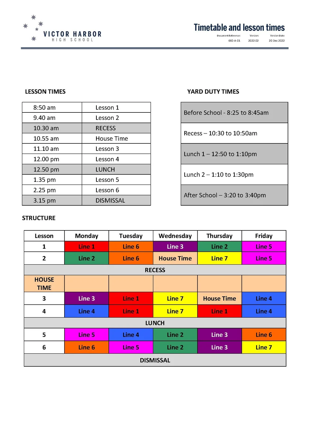 Lesson Times — Victor Harbor High School | Victor Harbor SA