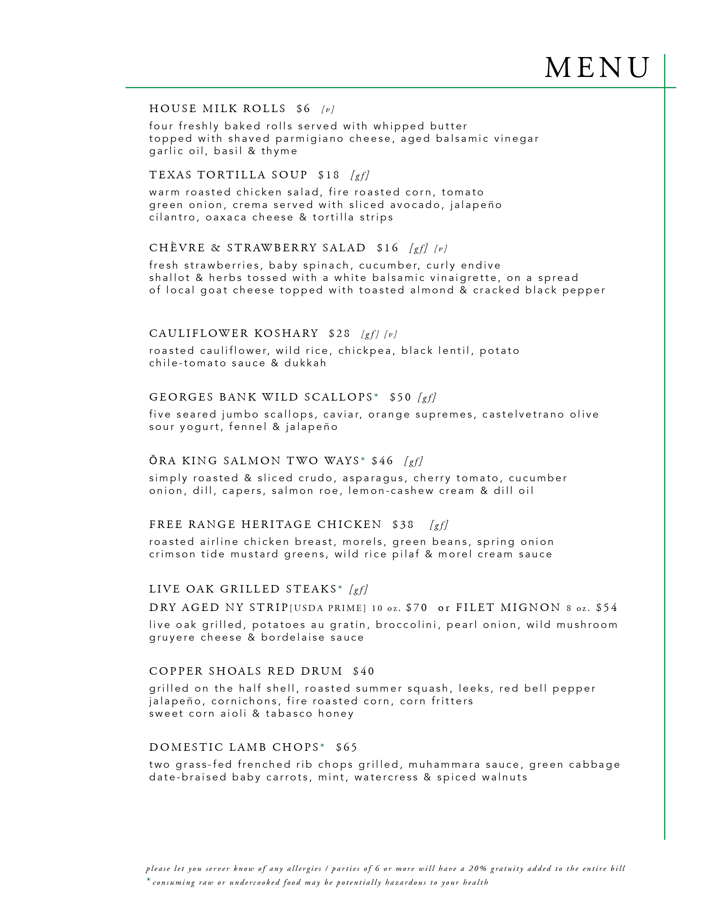 DINNER MENU — THE GROVE