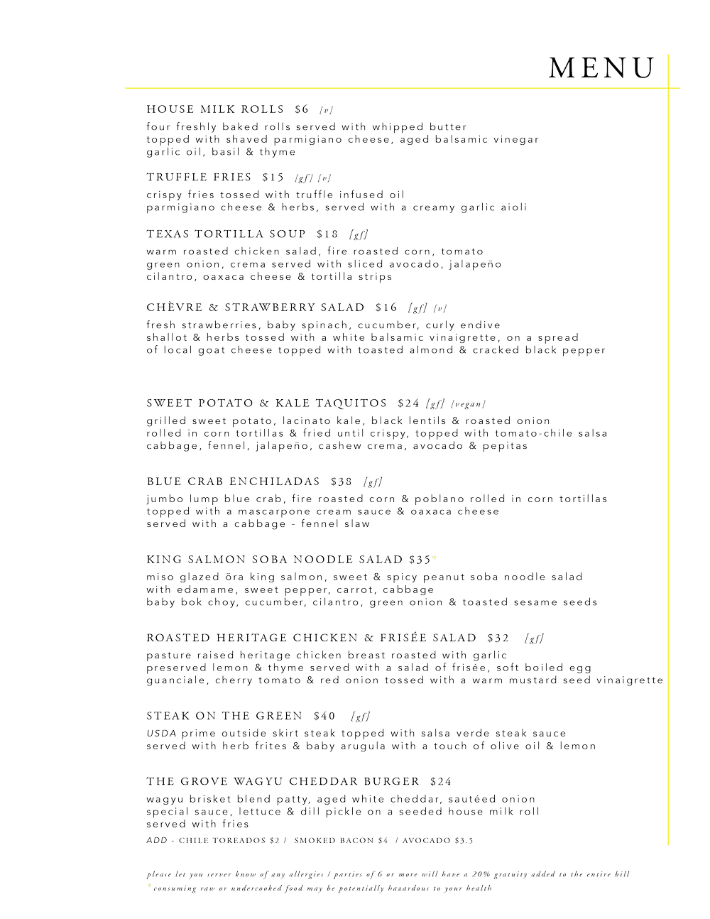 BAR & LUNCH MENU — THE GROVE