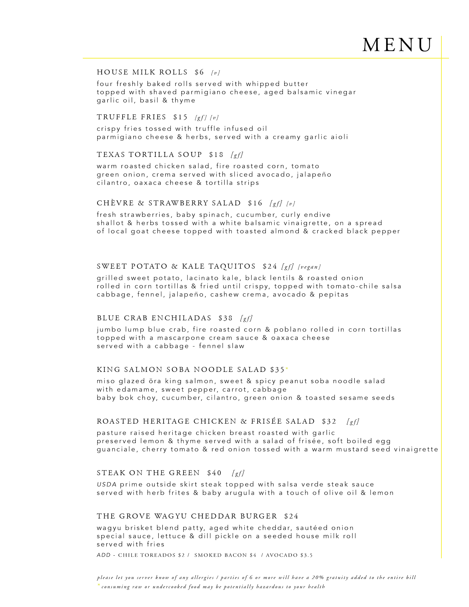 BAR & LUNCH MENU — THE GROVE