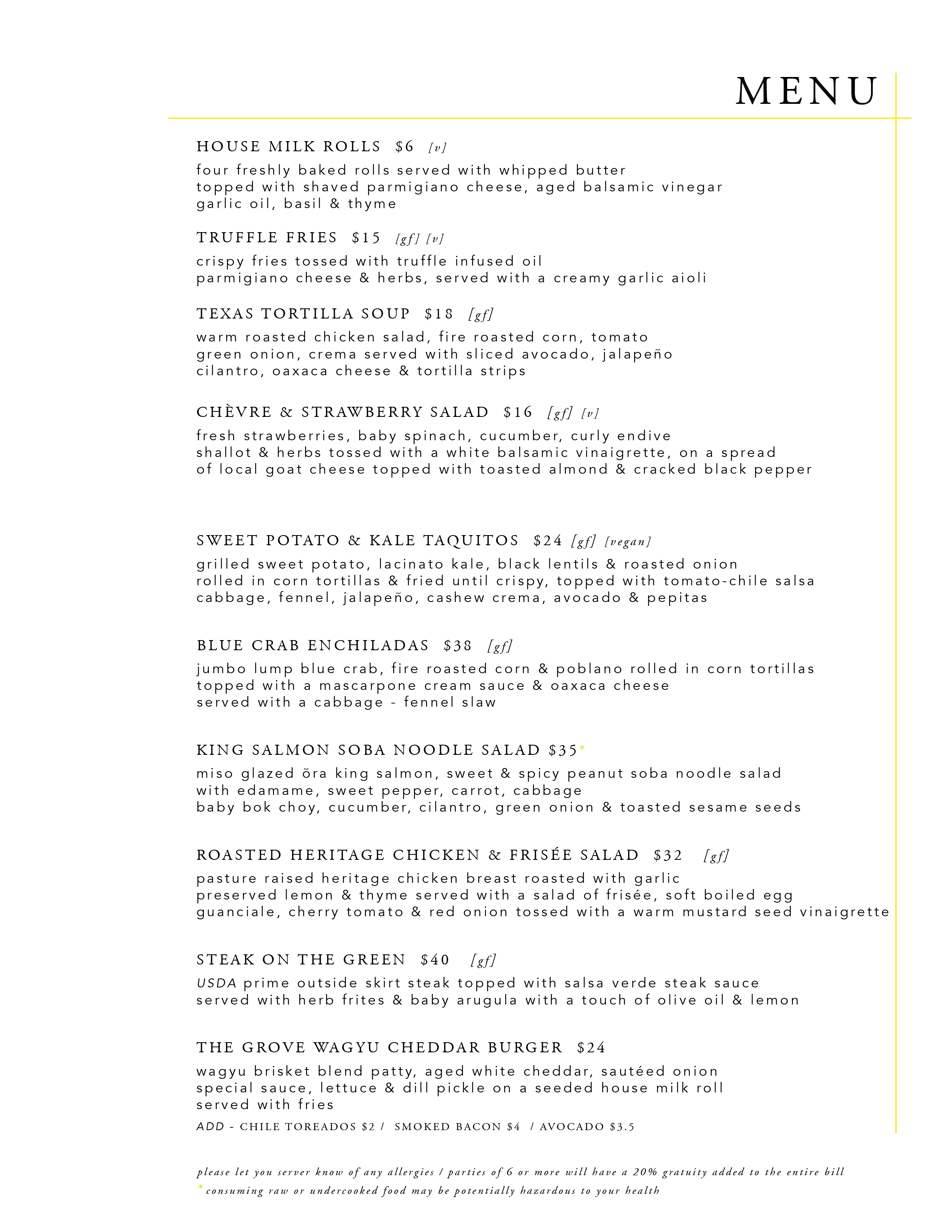 BAR & LUNCH MENU — THE GROVE