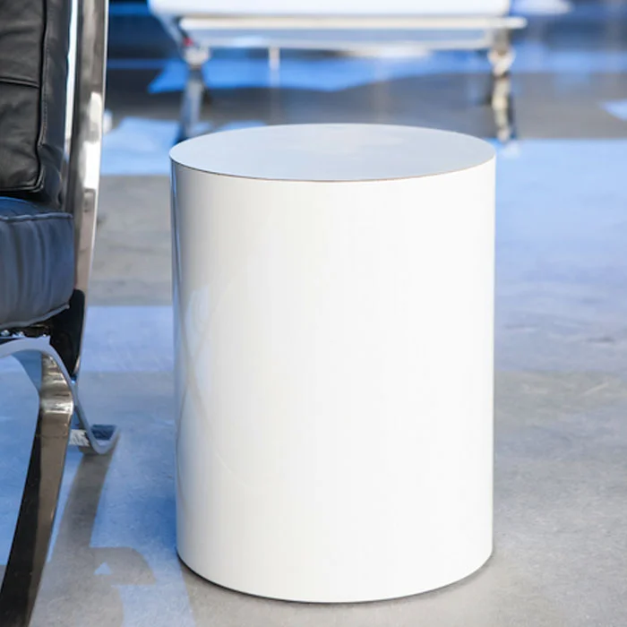 WHITE GLOSS CYLINDER SIDE TABLE — rentquestnyc