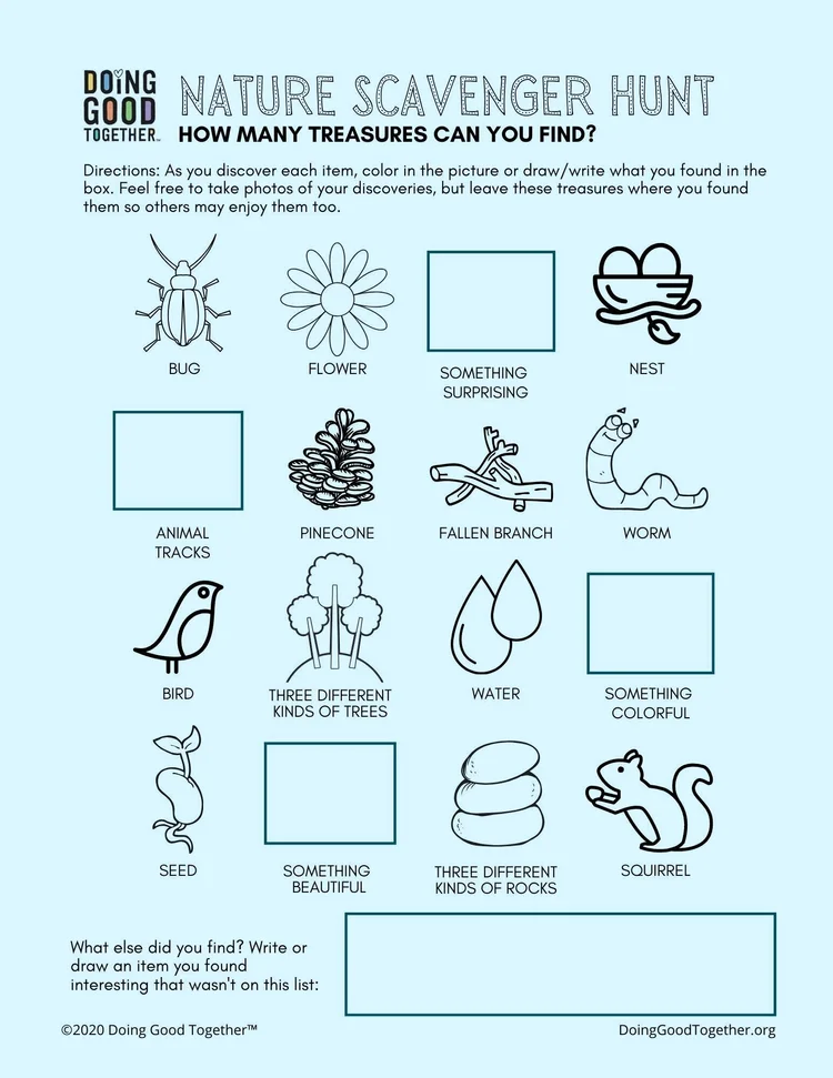 Nature Scavenger Hunt for Kids | FREE Printable — Doing Good Together™