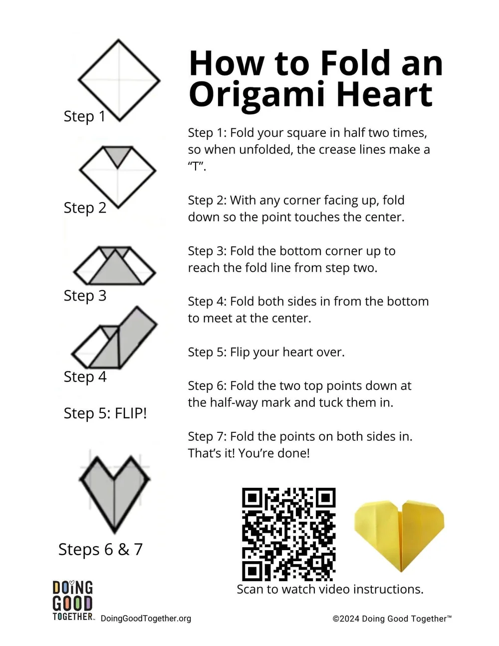 PRINTABLE Easy Origami Heart Instructions: Learn How to Make an Origami ...