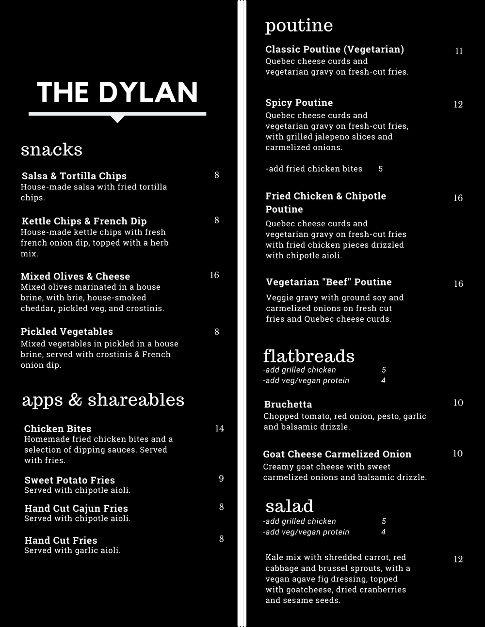 Bar Menu — The Dylan Bar