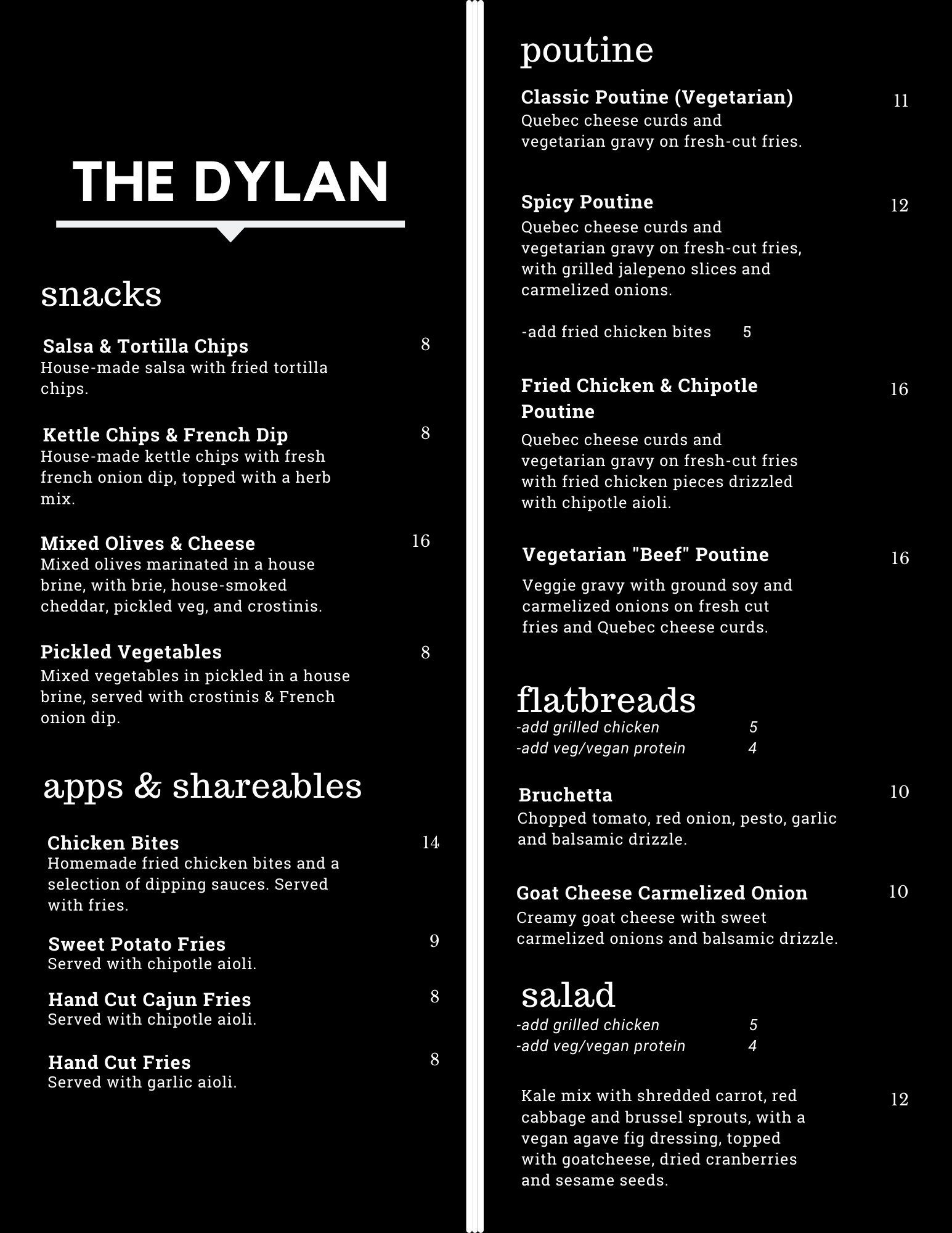 Bar Menu — The Dylan Bar