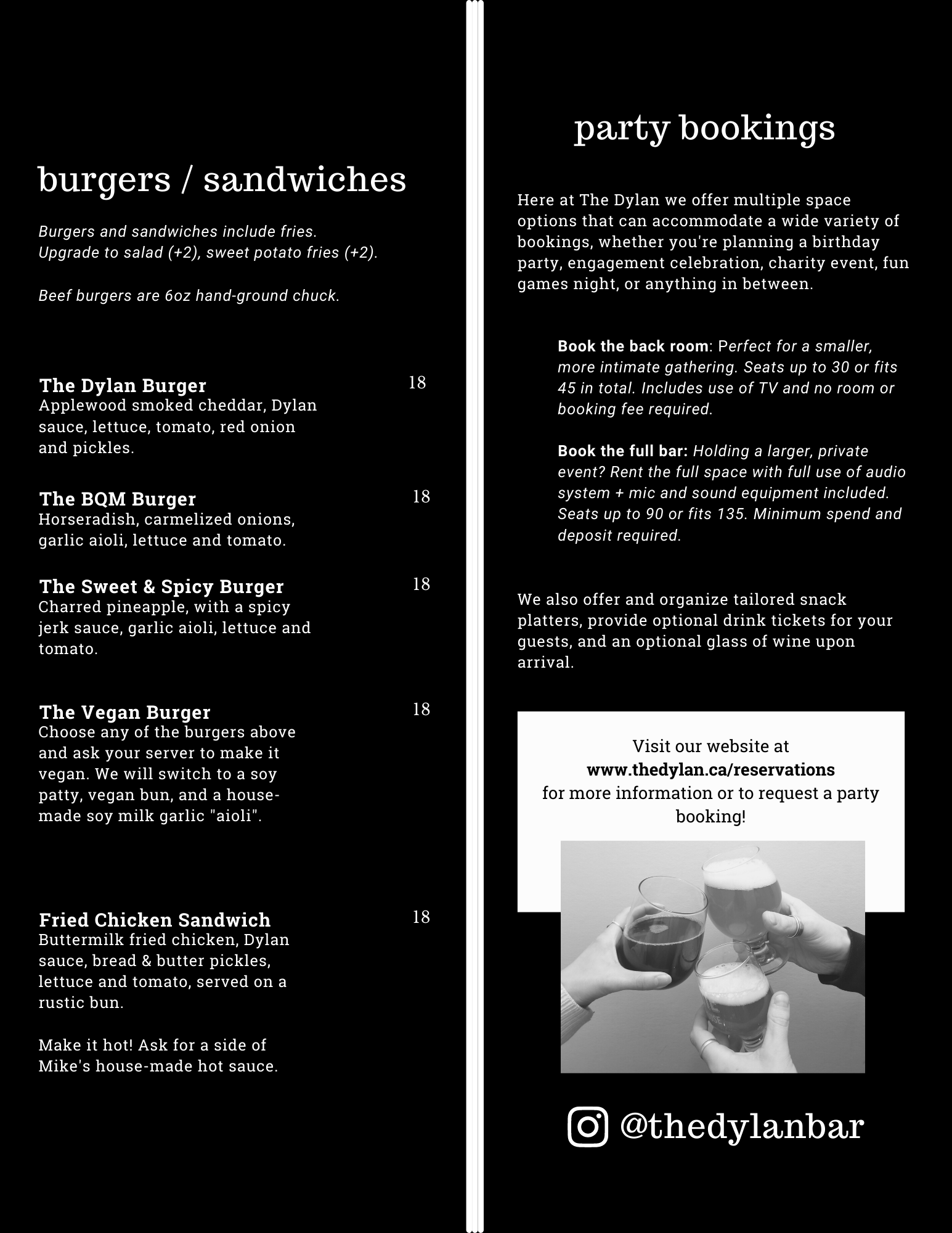 Bar Menu — The Dylan Bar