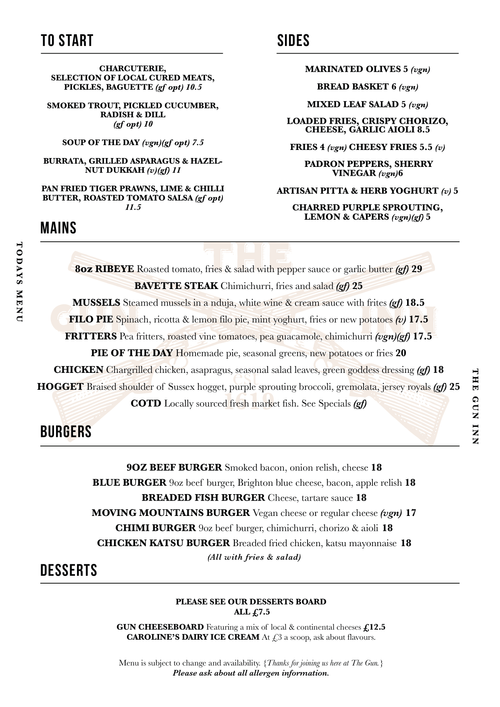 Menu's — The Gun Inn