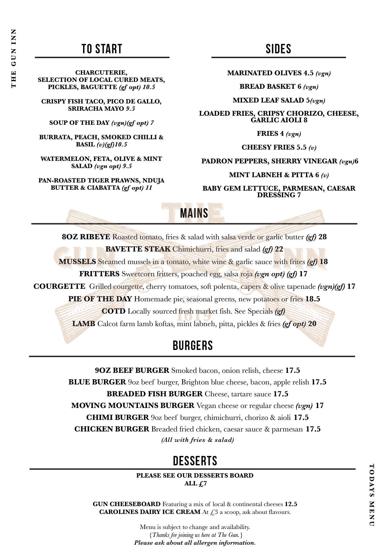 Menu's — The Gun Inn