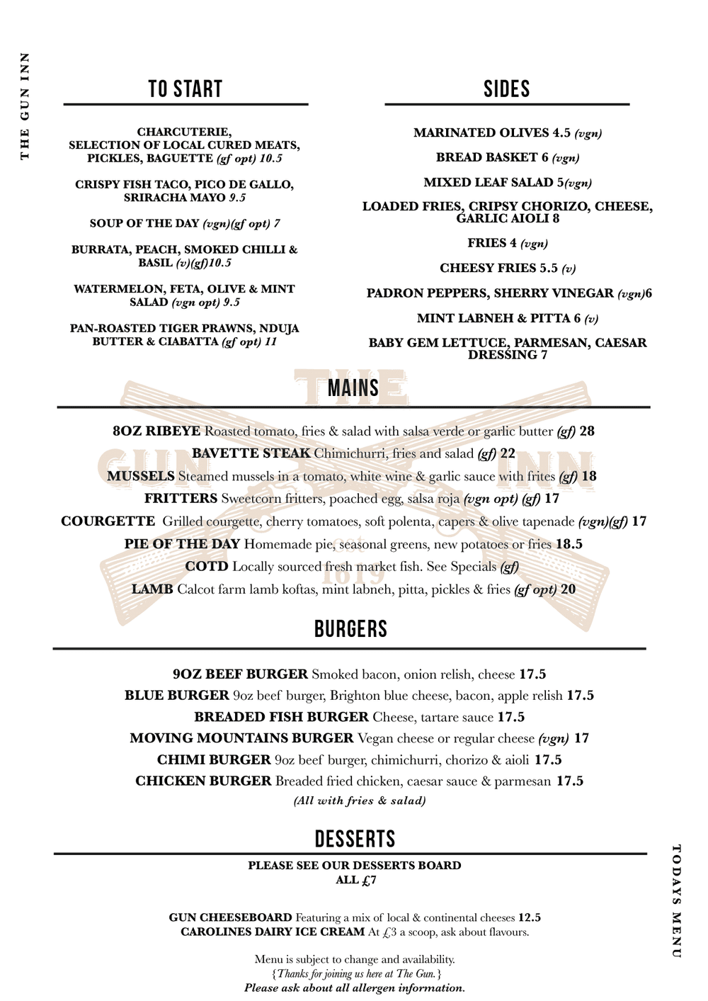 Menu's — The Gun Inn