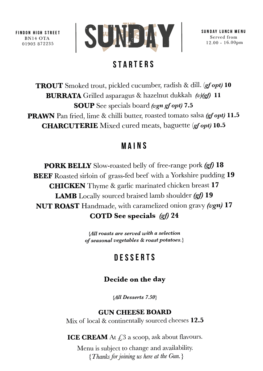 Menu's — The Gun Inn