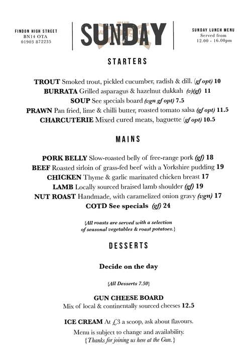 Menu's — The Gun Inn