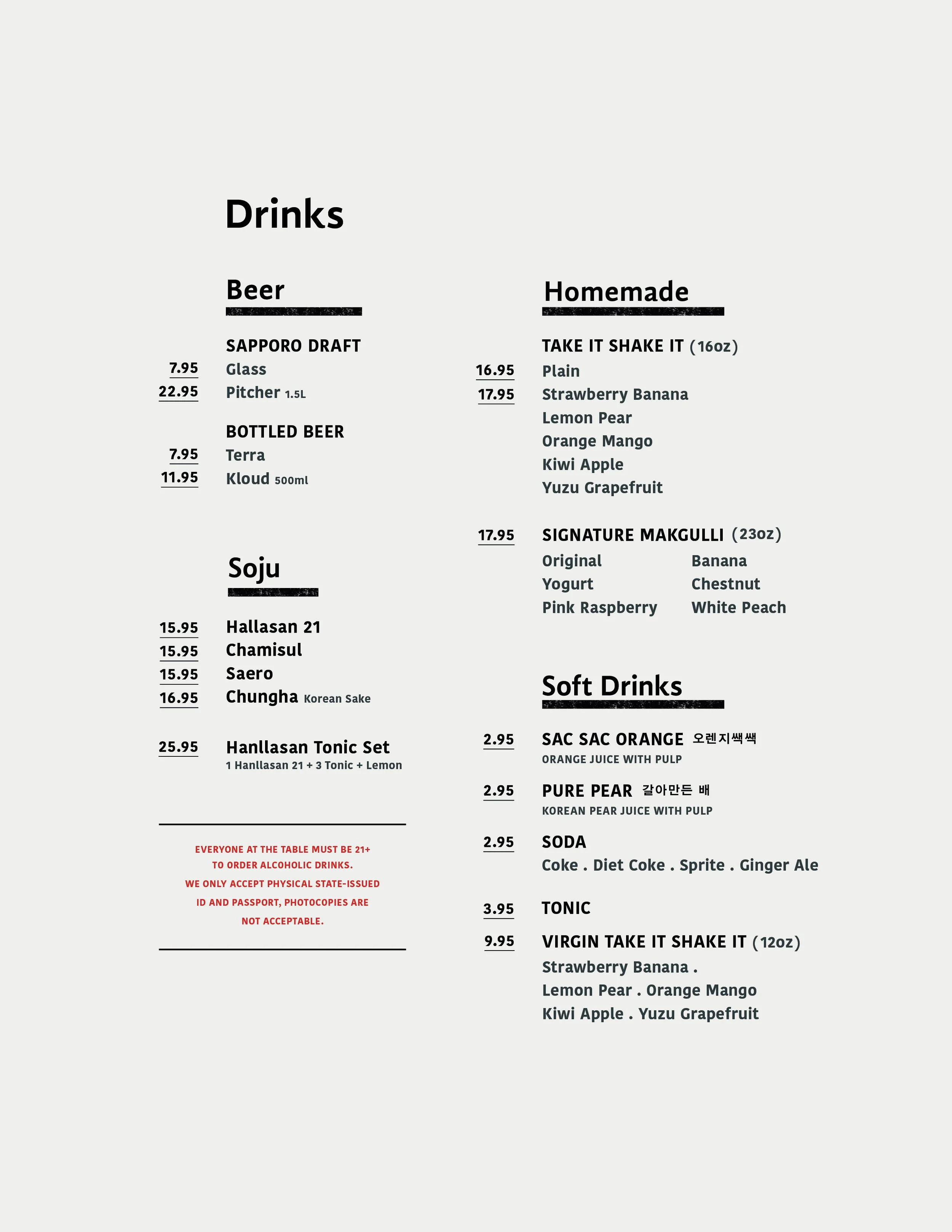 Dining Menu — Take31