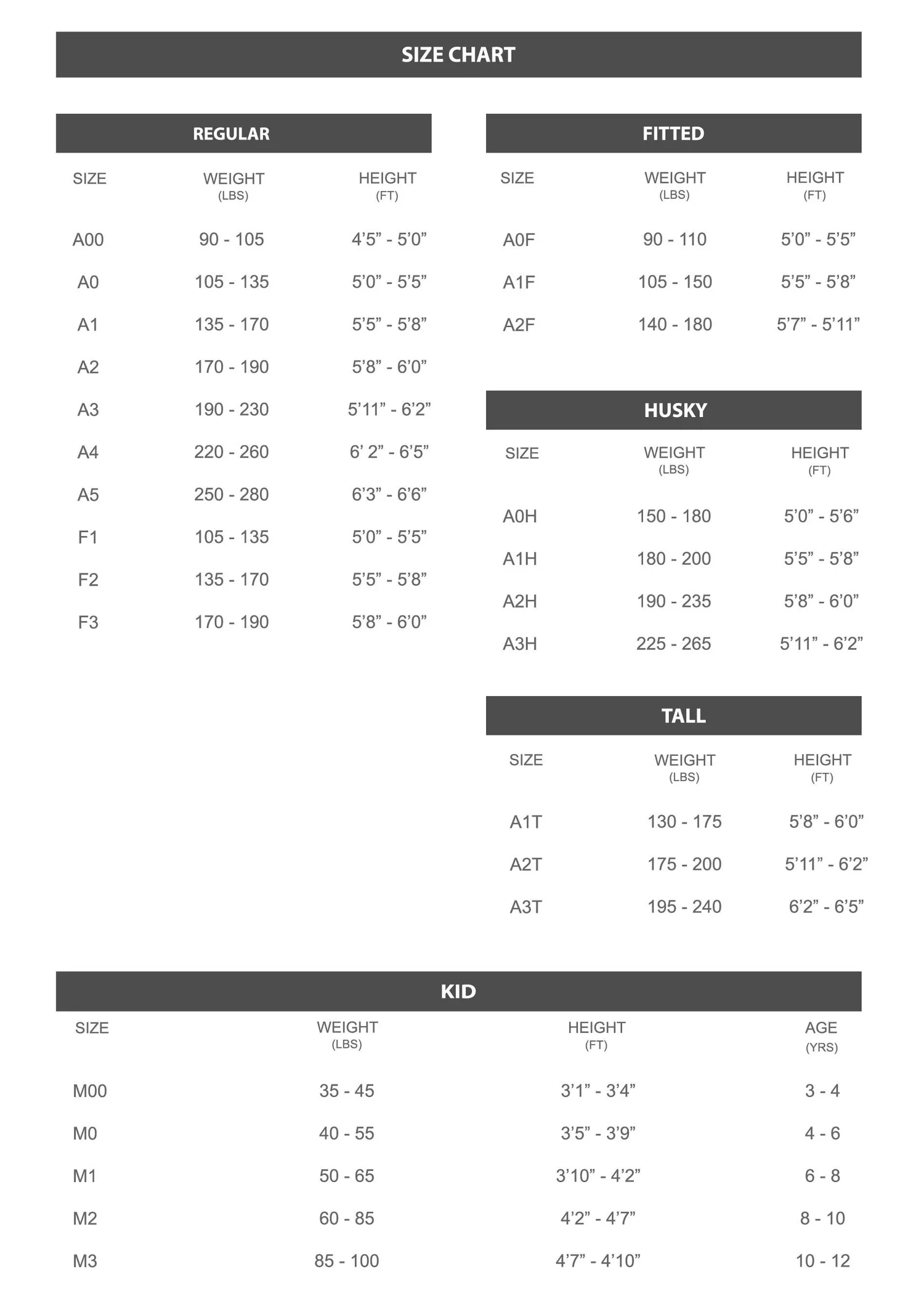 Size guide | VHTS