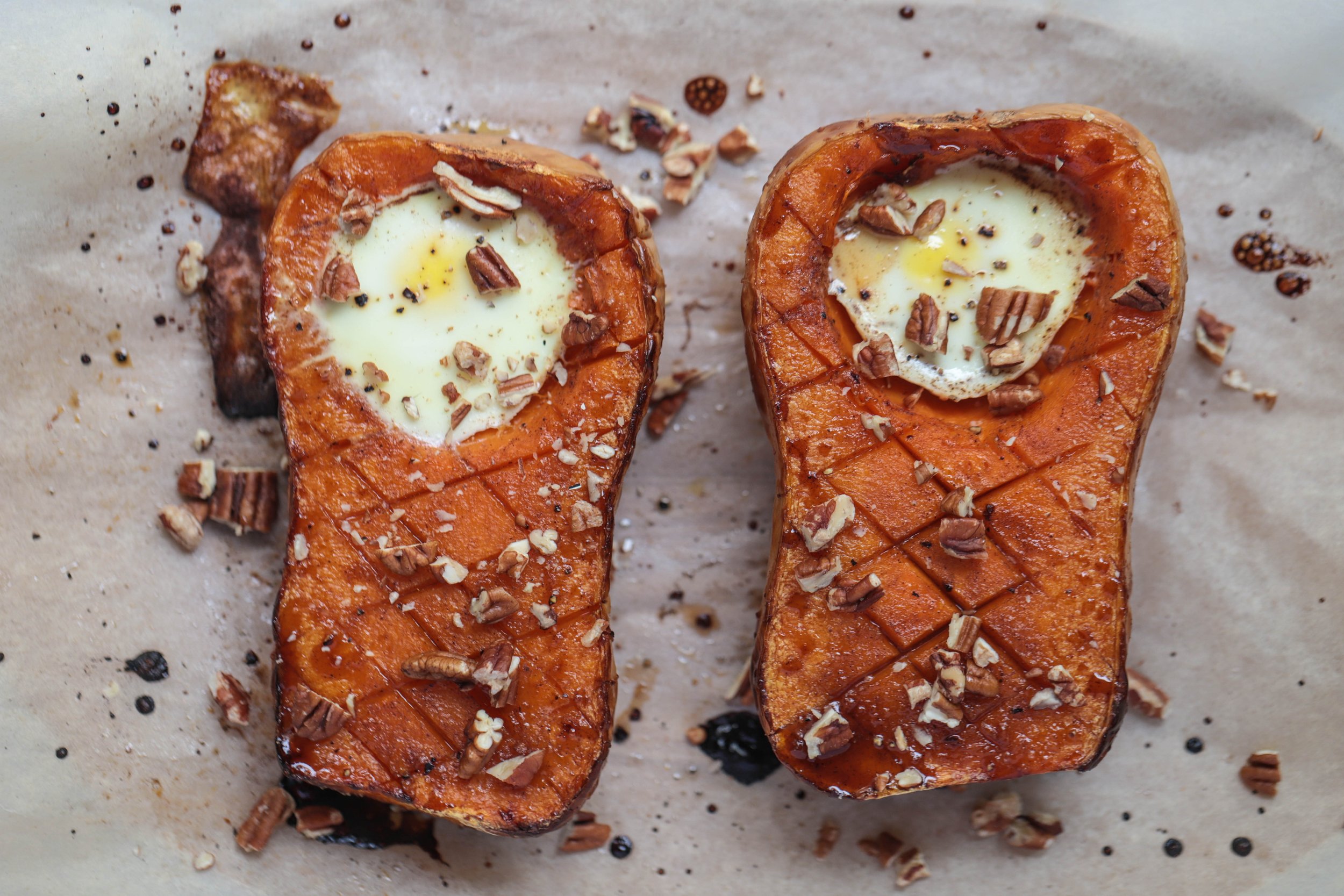 Roasted Butternut Squash, Pecan, and Egg — Tsirona