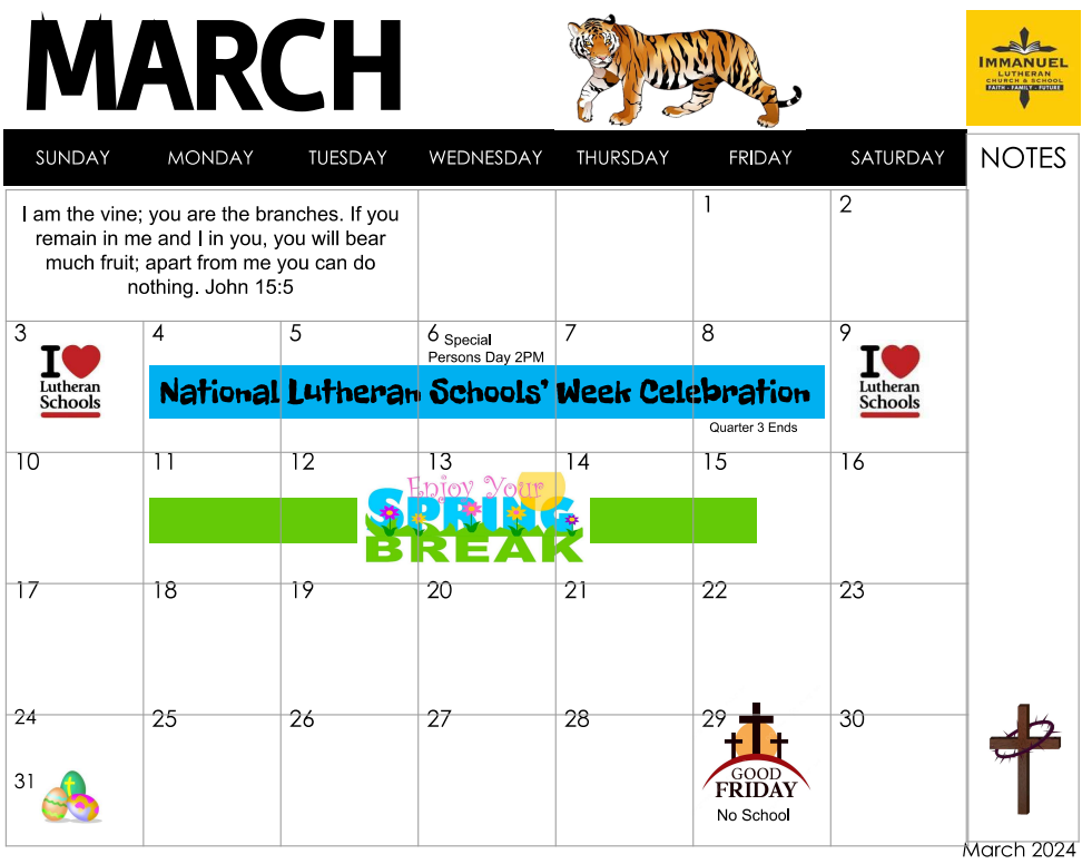 Event Calendar — Immanuel Lutheran School Memphis