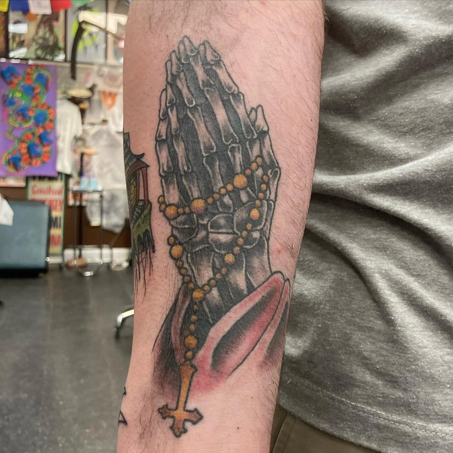 Skeleton Praying Hands Tattoo