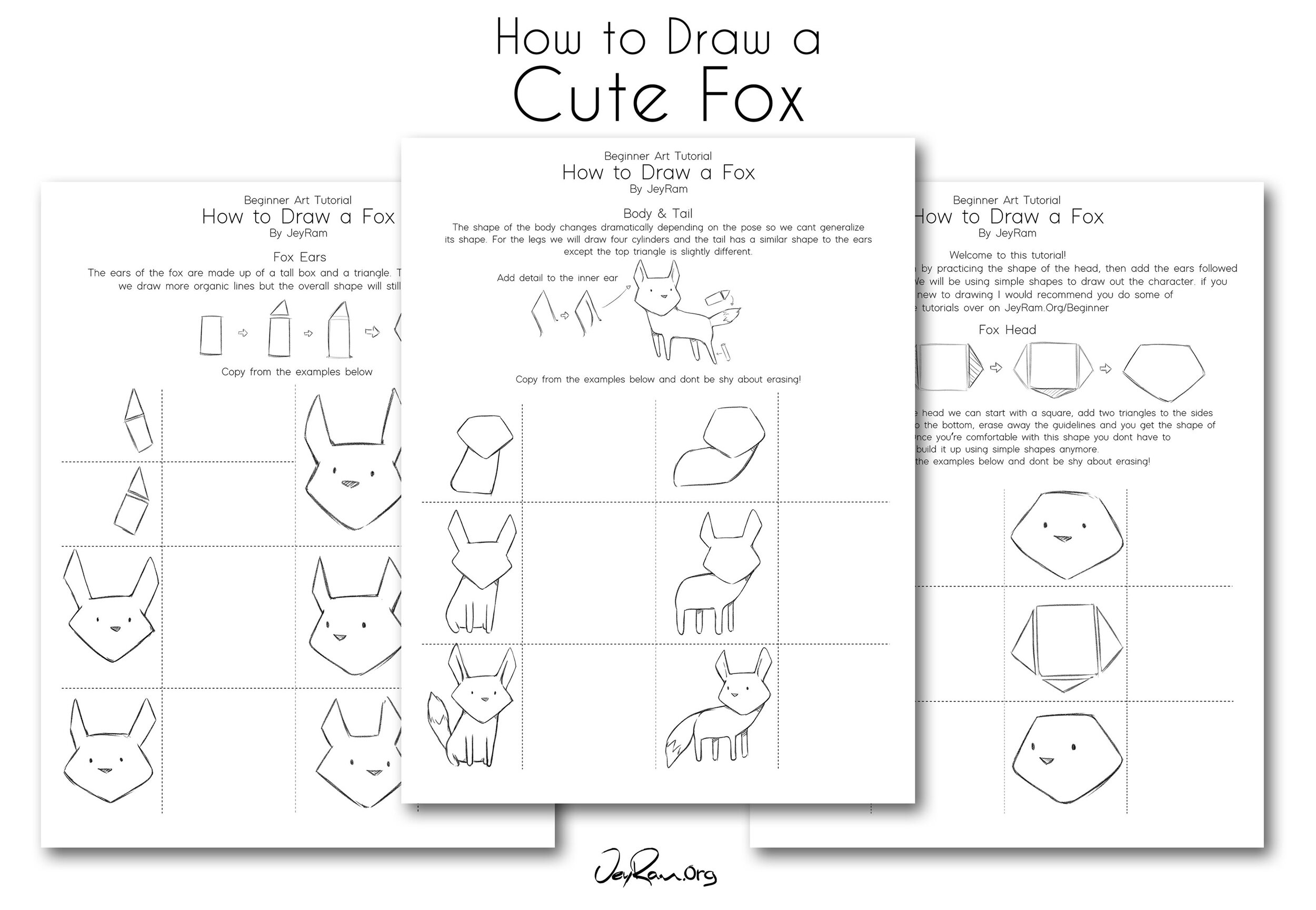 How to Draw a Cute Fox - Easy Animals for Beginners - JeyRam Drawing ...