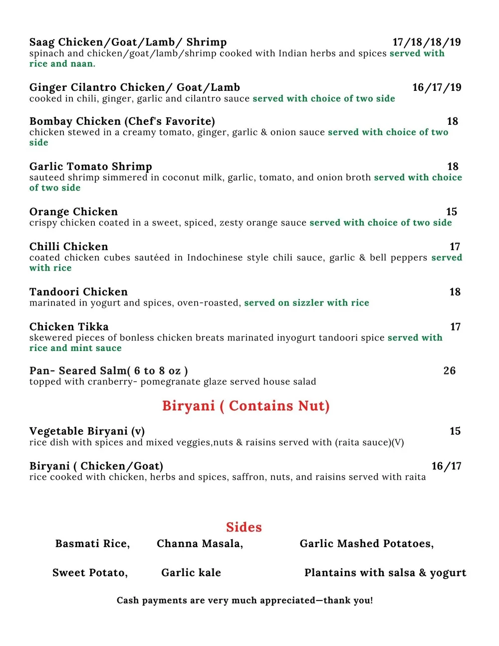 Menu — Sweet 27 - a multicultural bar and restaurant | gluten-free