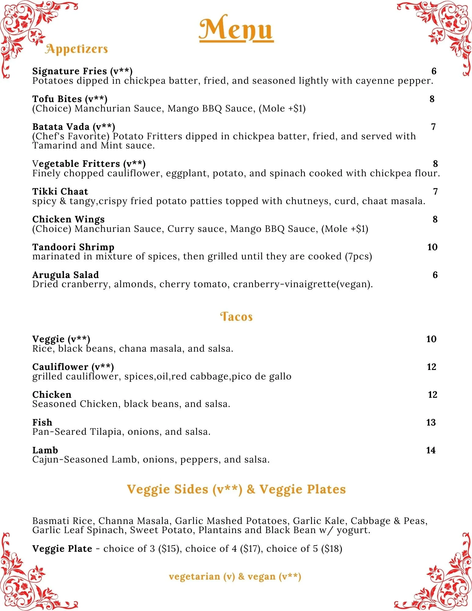 Menu — Sweet 27 - a multicultural bar and restaurant | gluten-free
