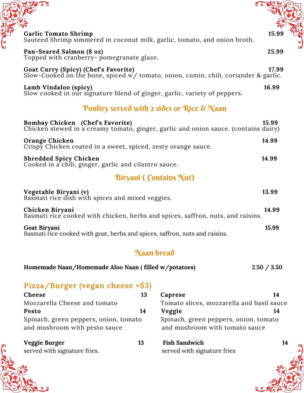 Menu — Sweet 27 - a multicultural bar and restaurant | gluten-free