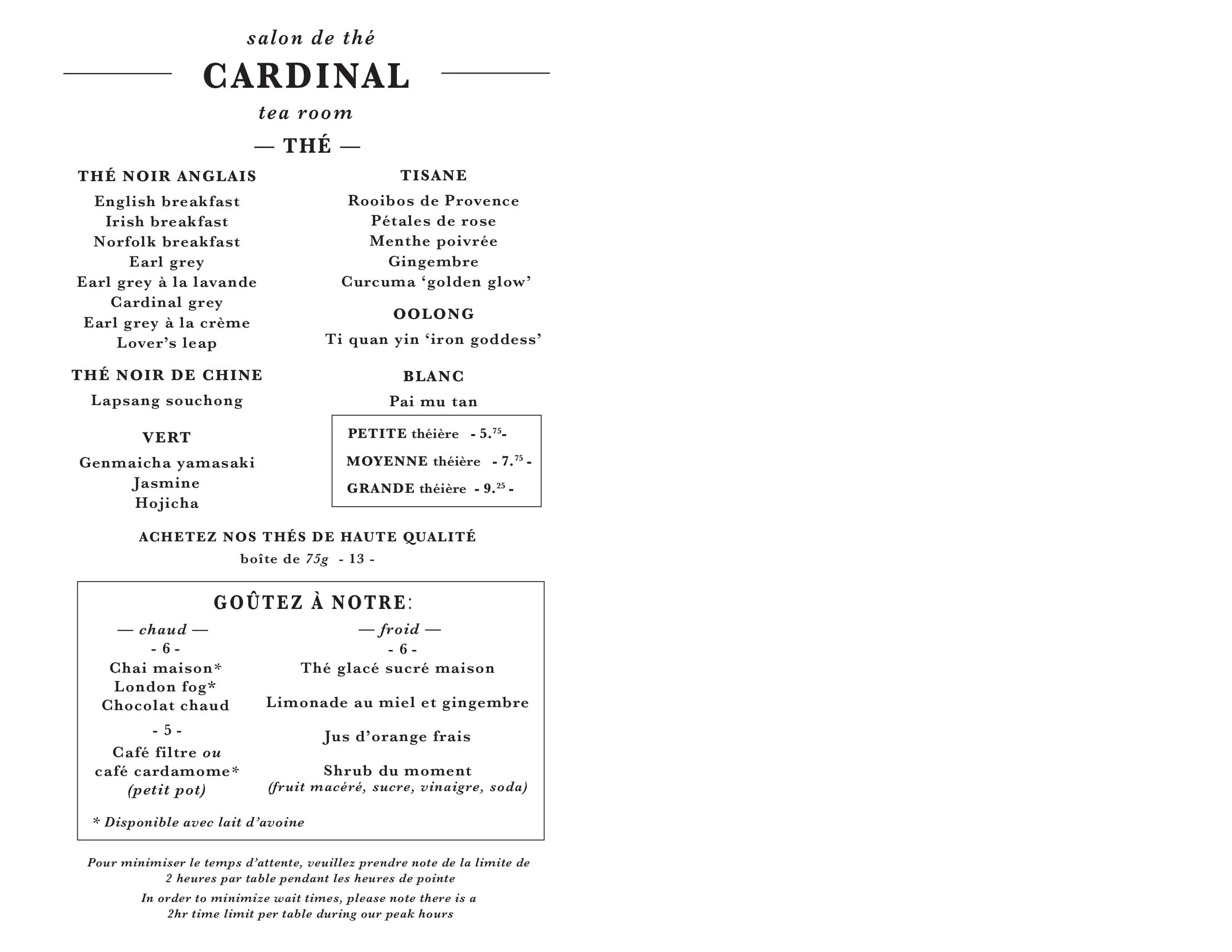 Menu Jour — Salon de thé Cardinal / Cardinal Tea Room