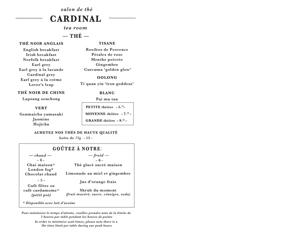 Menu Jour — Salon de thé Cardinal / Cardinal Tea Room