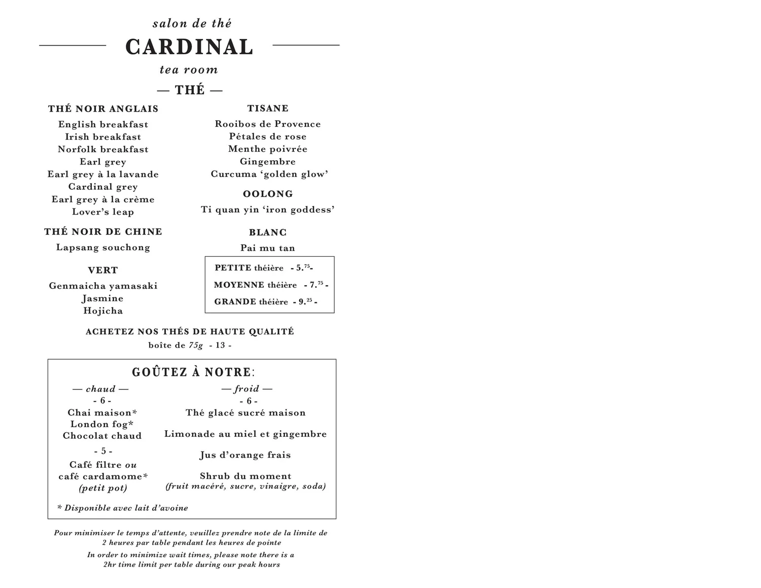 Menu Jour — Salon de thé Cardinal / Cardinal Tea Room